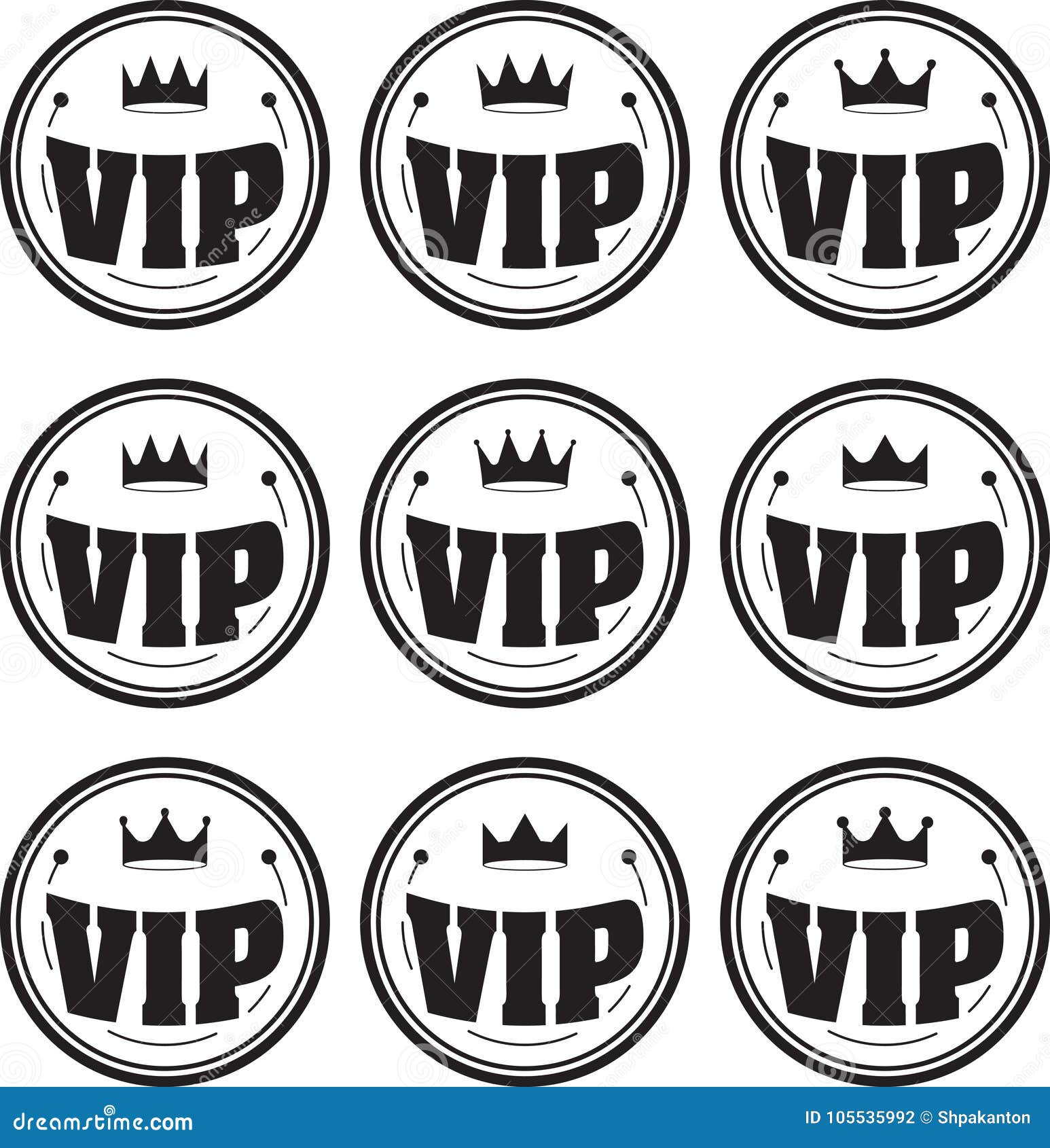Set of Nine Black Round VIP Icons with Different Crowns. Stock Vector ...