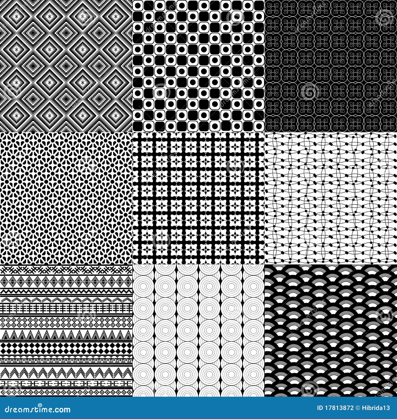 Set of Nine Black and White Geometrical Patterns Stock Vector ...