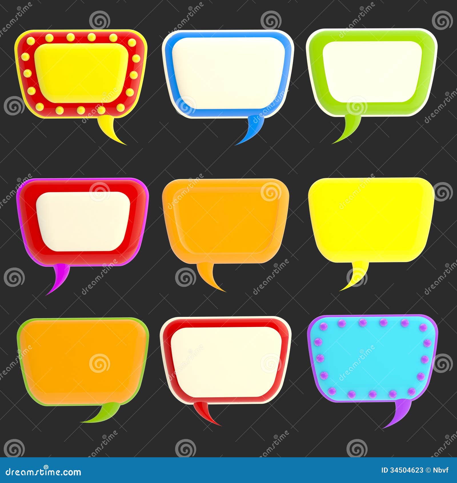 Set of Nine Blank Colorful Glossy Text Bubbles Stock Illustration ...