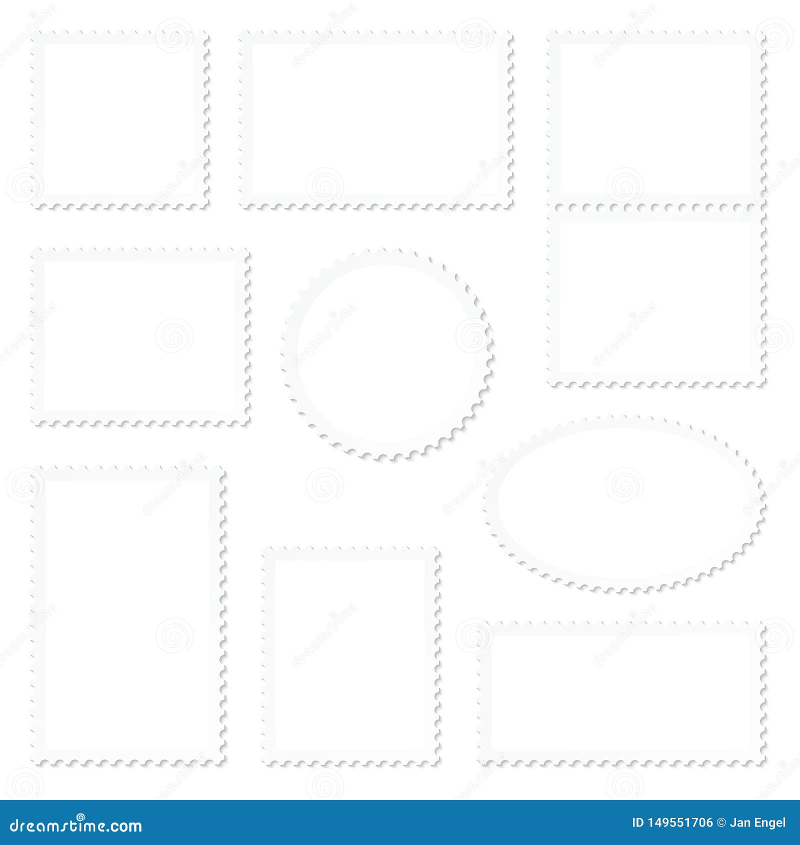 Set of Nine Blank White Stamps Frame Stock Vector - Illustration of ...