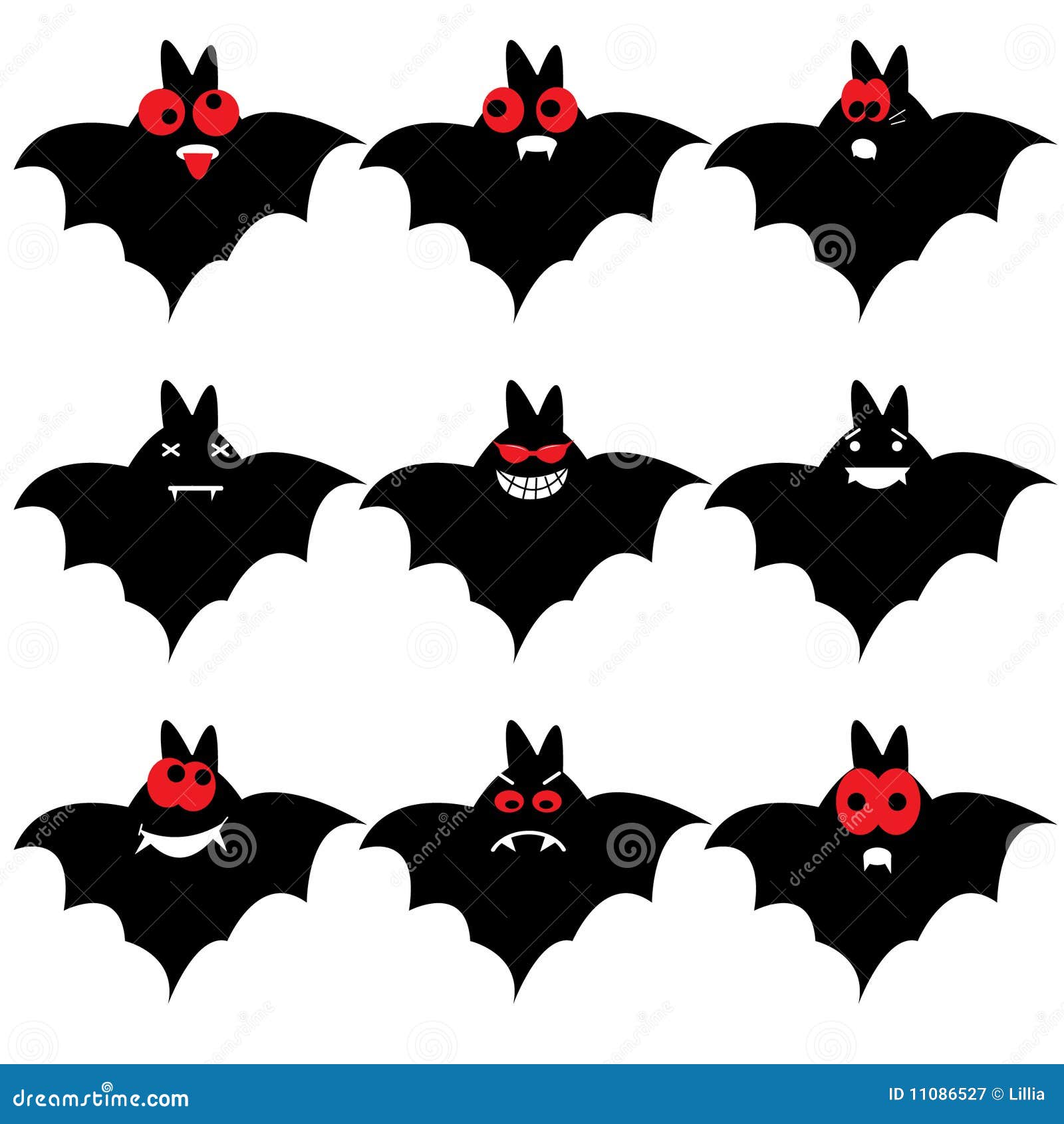 Set of nine cartoon bats stock vector. Illustration of halloween - 11086527
