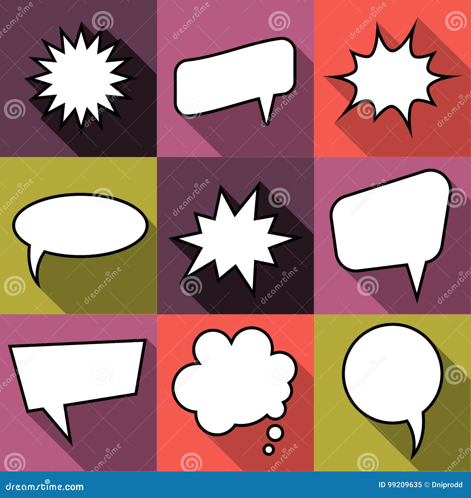 Set Of Nine Cartoon Comic Balloon Speech Bubbles In Flat Style ...