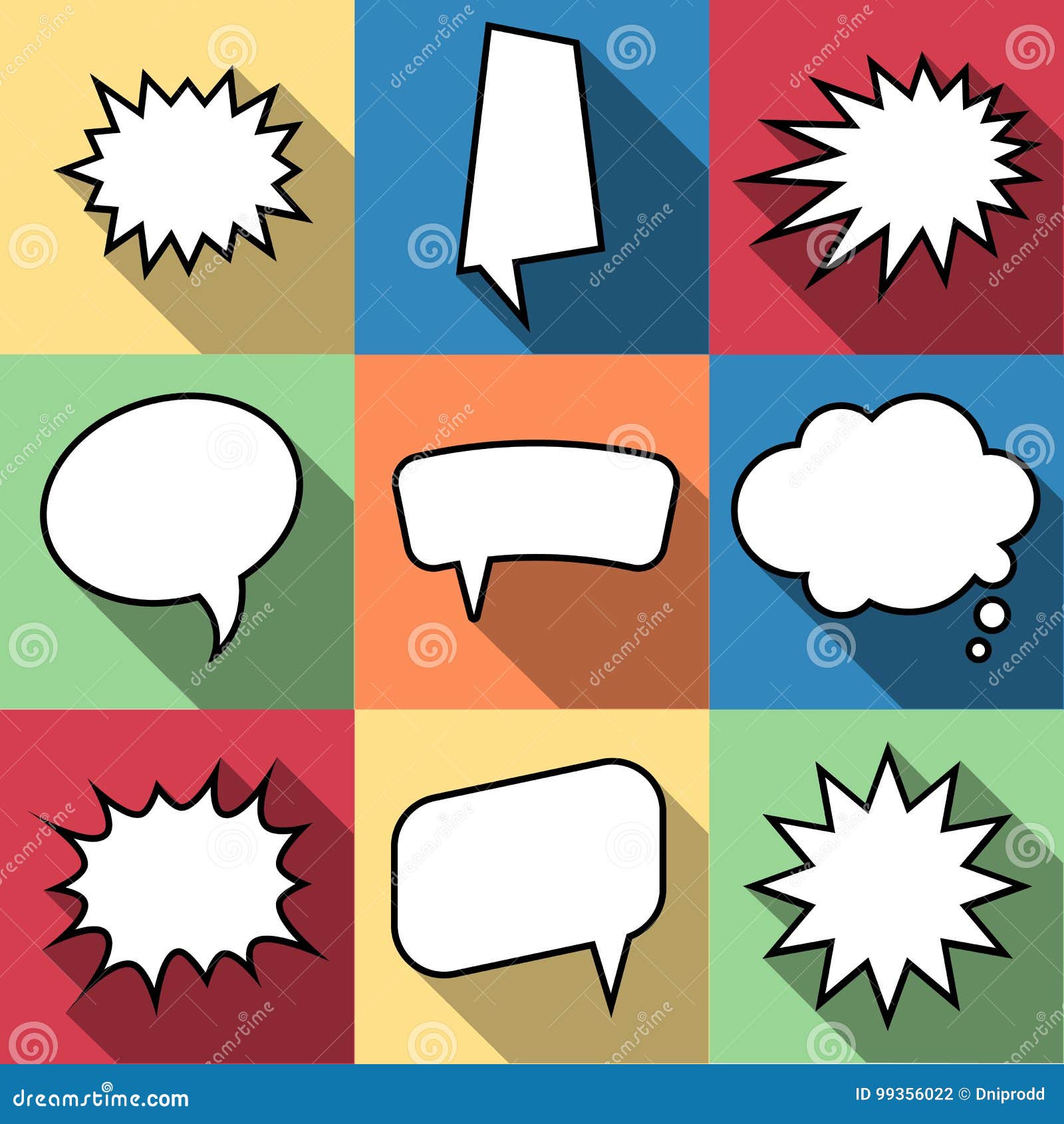 Set Of Nine Cartoon Comic Balloon Speech Bubbles In Flat Style ...