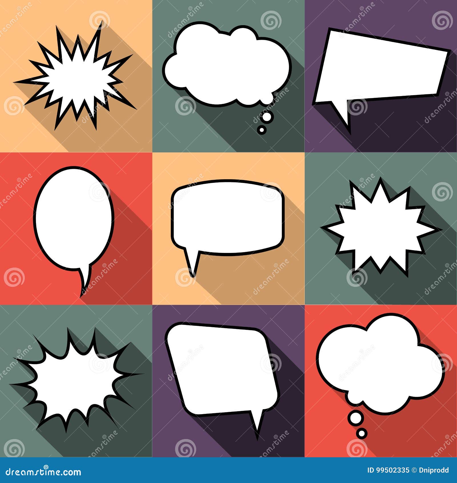 Set Of Nine Cartoon Comic Balloon Speech Bubbles In Flat Style ...