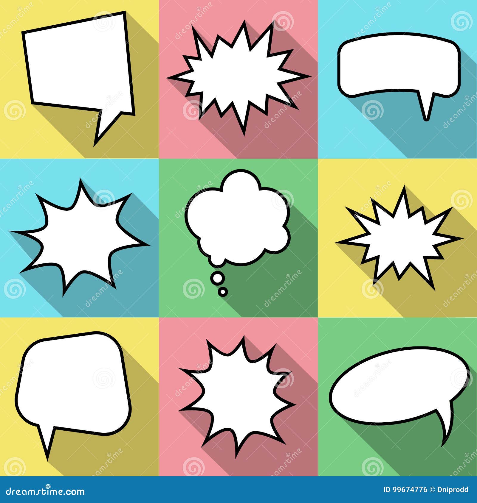 Set of Nine Cartoon Comic Balloon Speech Bubbles in Flat Style. Stock ...