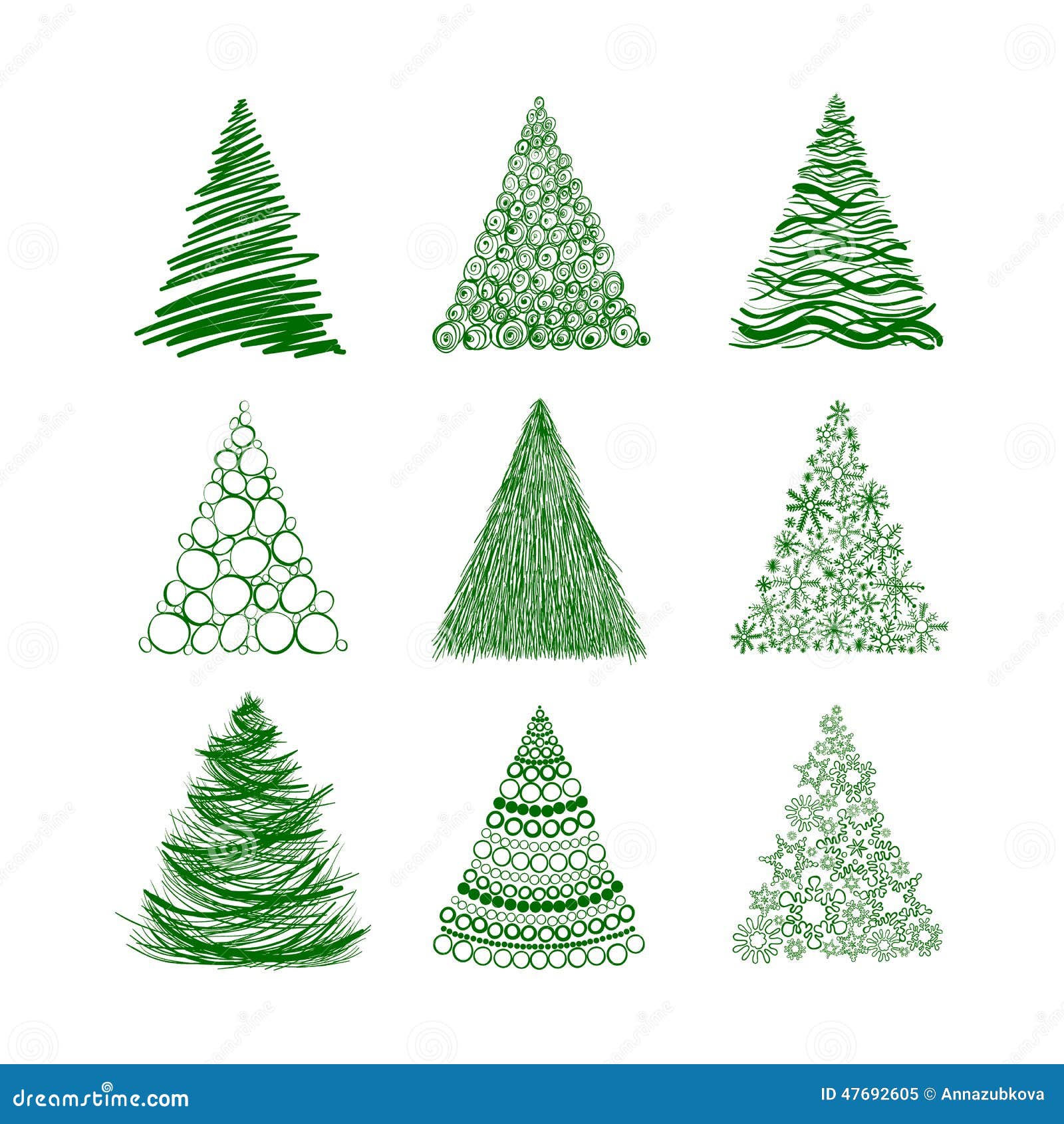 Set of Nine Christmas Trees Isolated on White Background. Stock Vector ...
