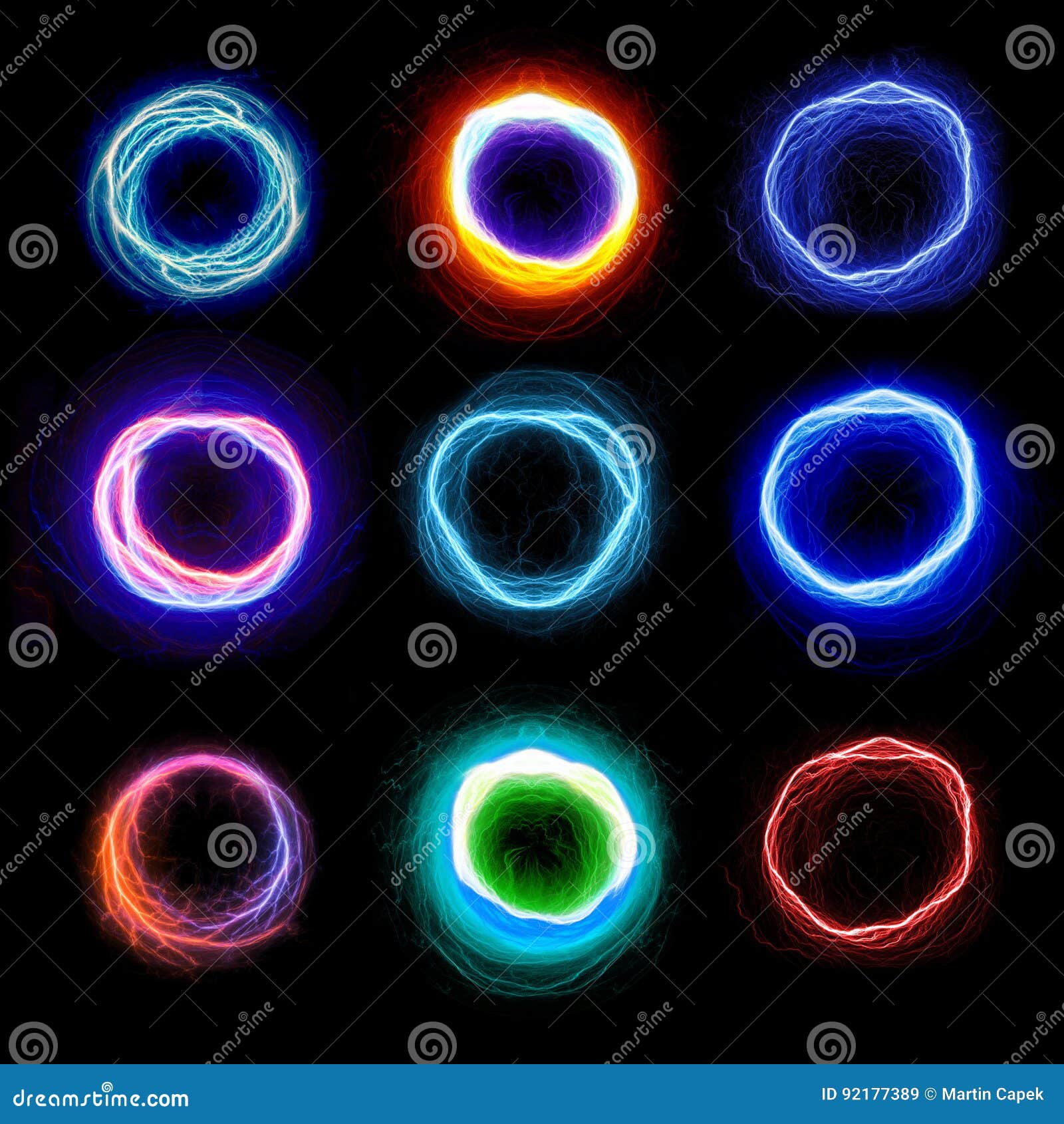 Set of Nine Circular Lightnings Stock Illustration - Illustration of ...