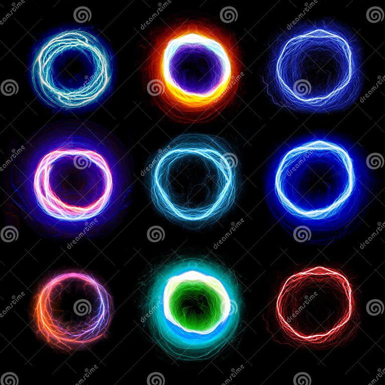Set of Nine Circular Lightnings Stock Illustration - Illustration of ...