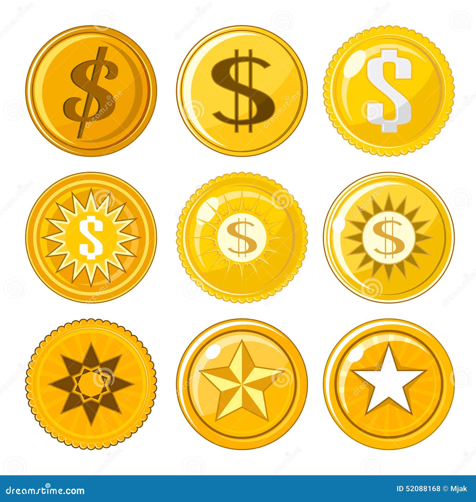 Set of Nine Coins or Tokens Stock Vector - Illustration of medal, icon ...