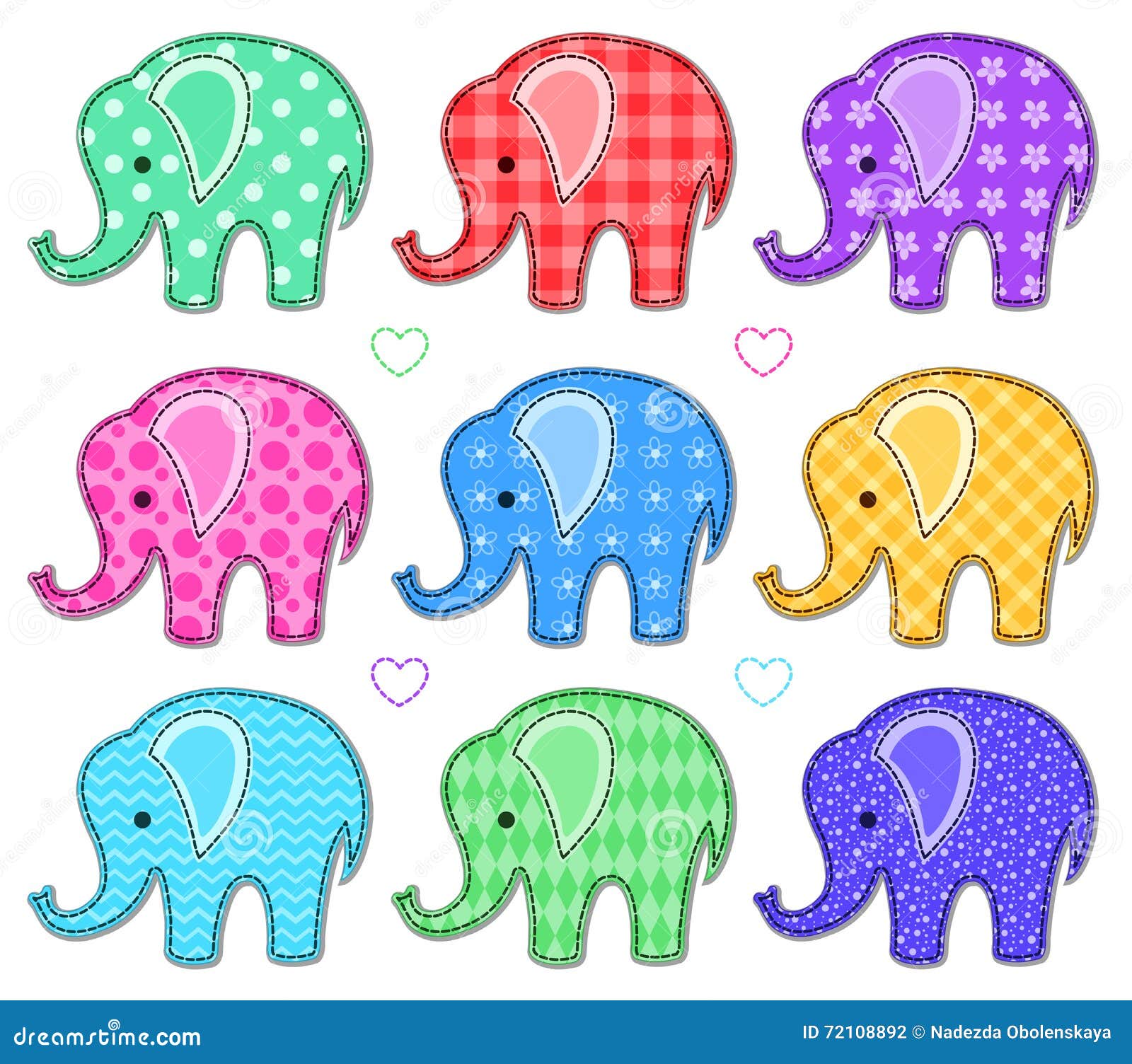 Set of Nine Color Elephants Stock Vector - Illustration of patchwork ...