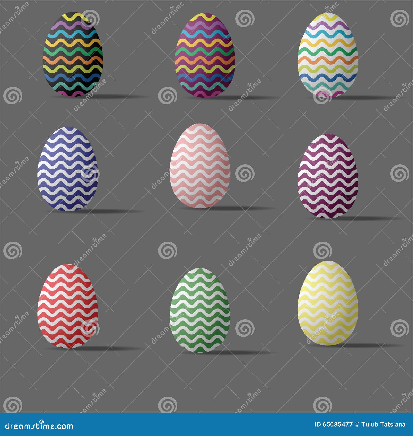Set of Nine Colored Wavy Easter Eggs. Stock Vector - Illustration of ...