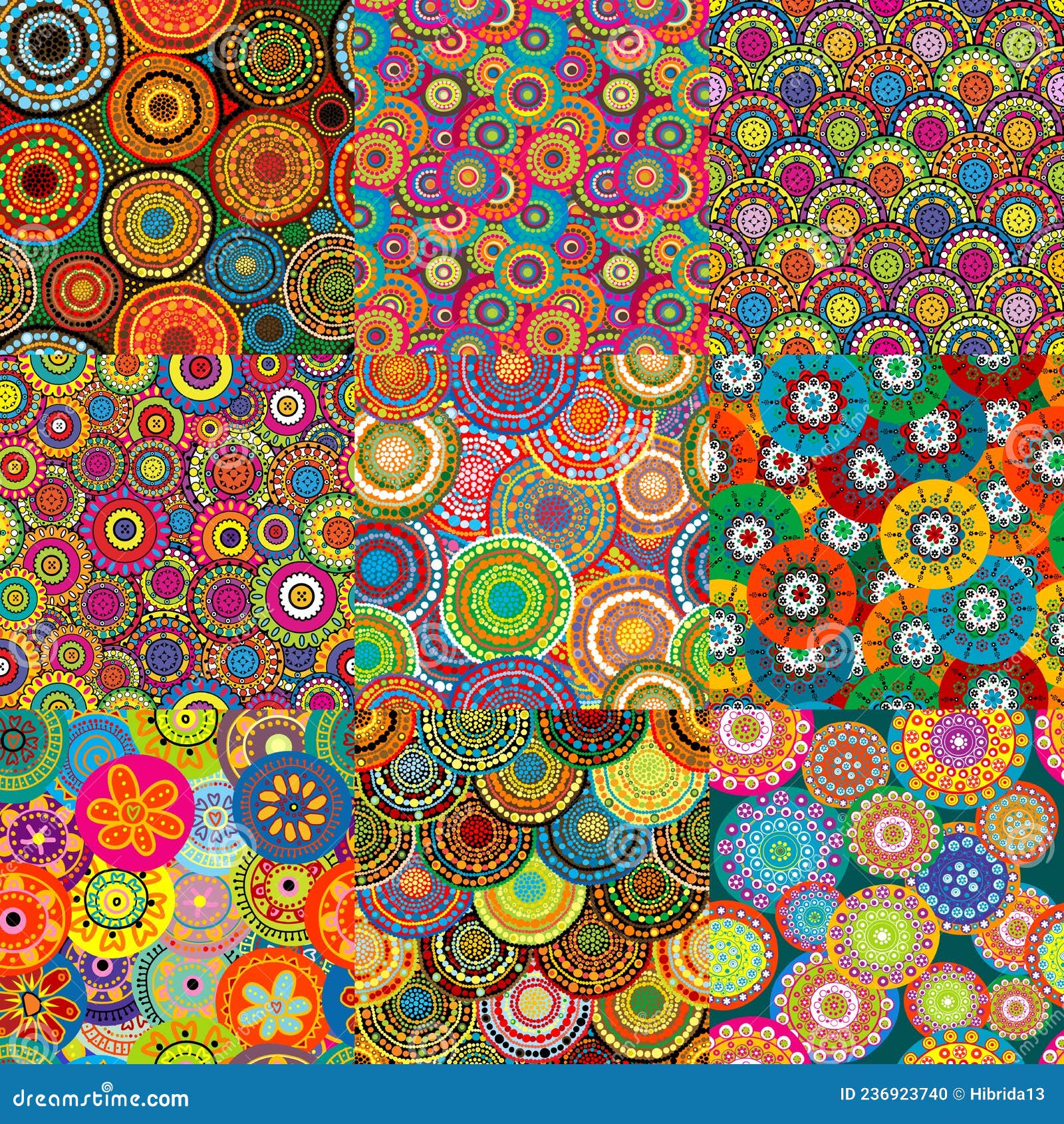 Set of Nine Colorful Floral Patterns Stock Vector - Illustration of ...