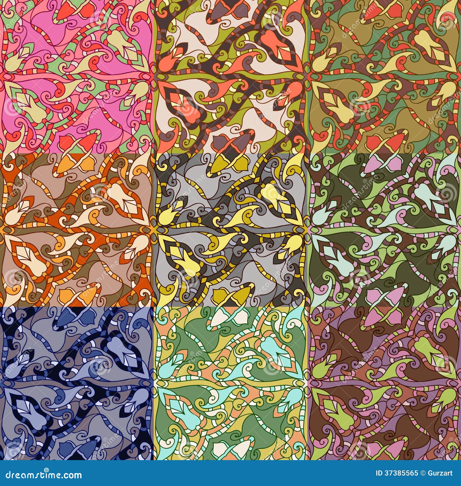 Set of Nine Colorful Seamless Patterns. Vector Ill Stock Vector ...