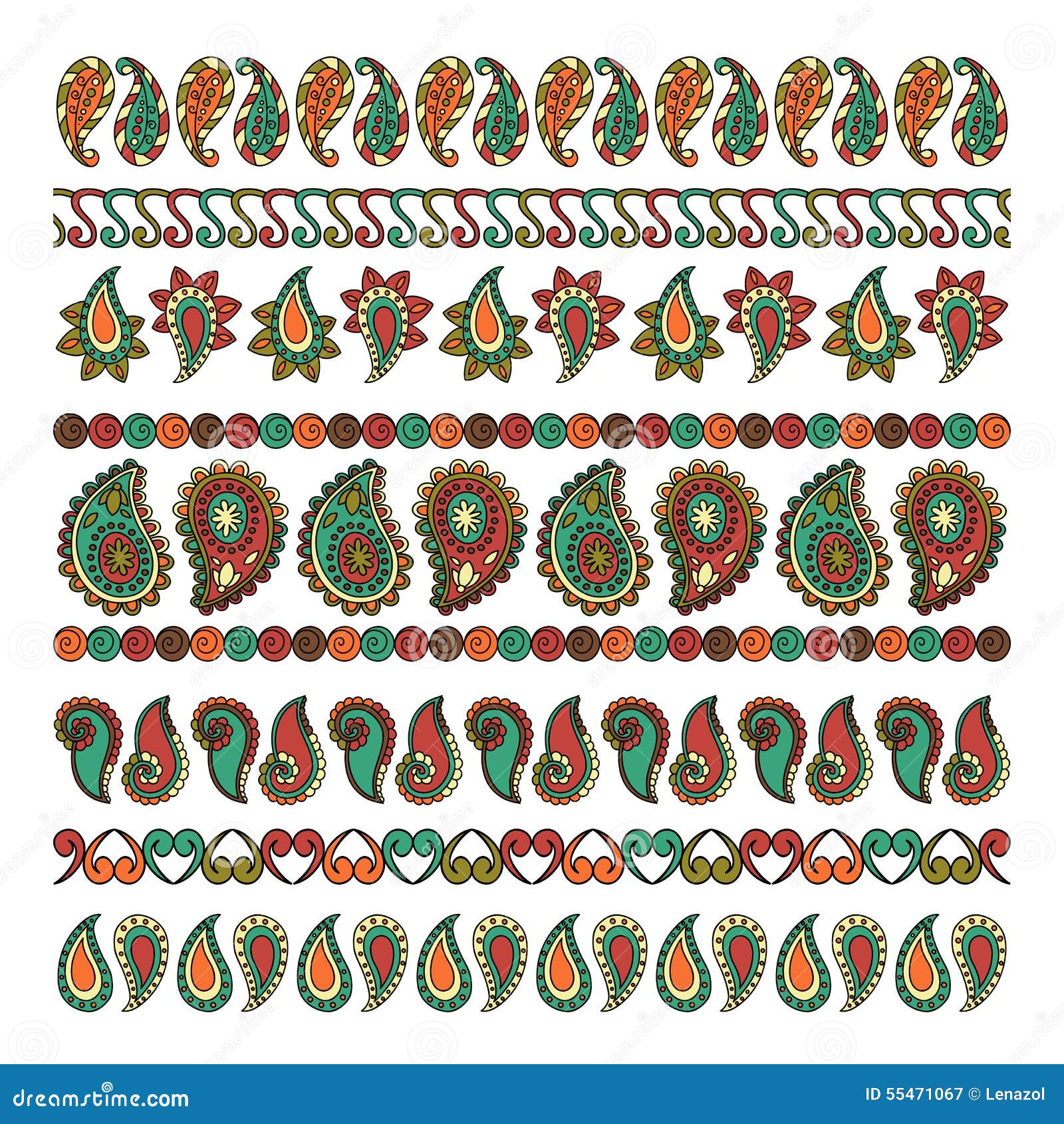 Set of Nine Decorative Indian Flower Elements Design Stock Vector ...