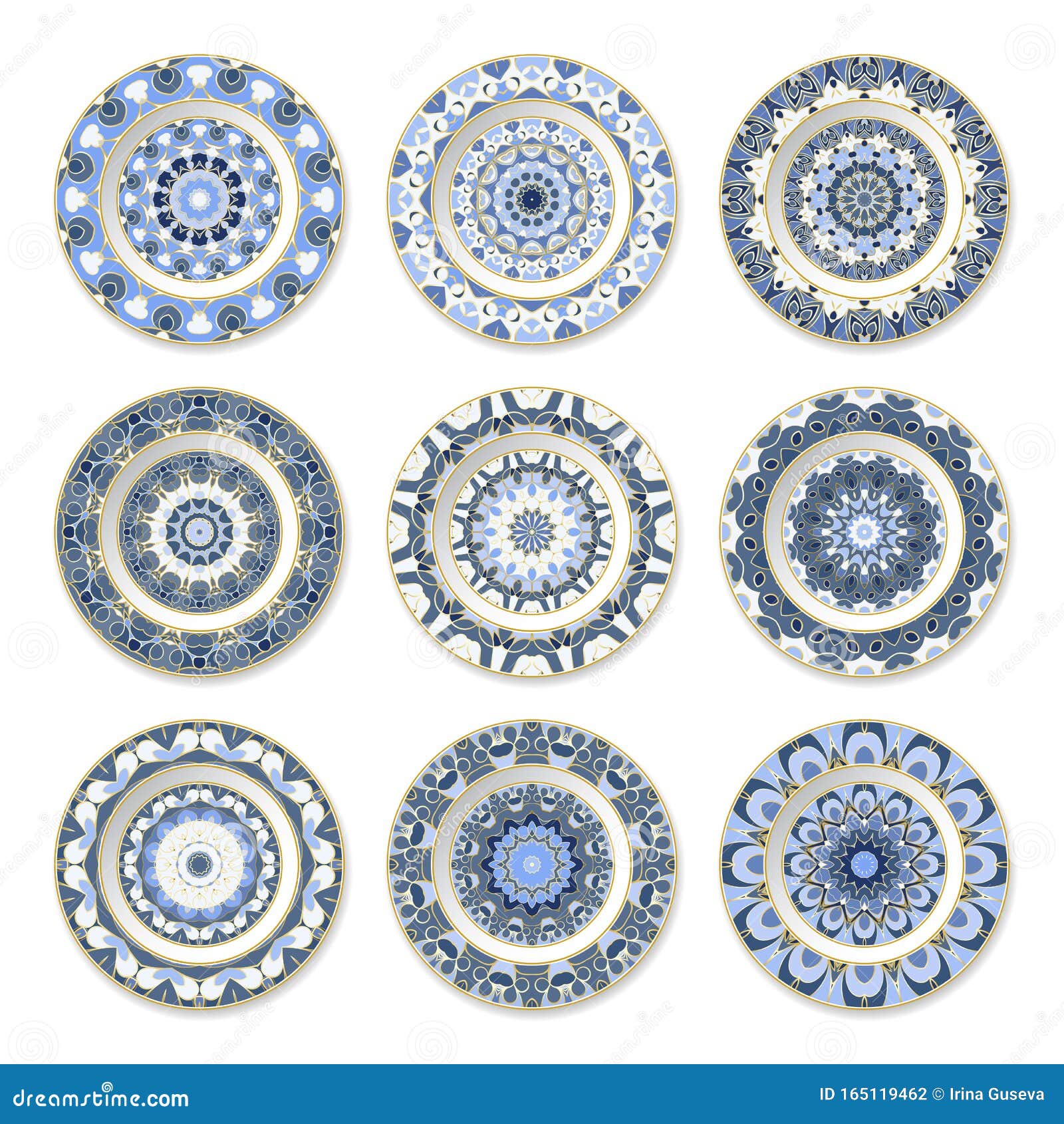 Set of Nine Decorative Plates Stock Vector - Illustration of object ...