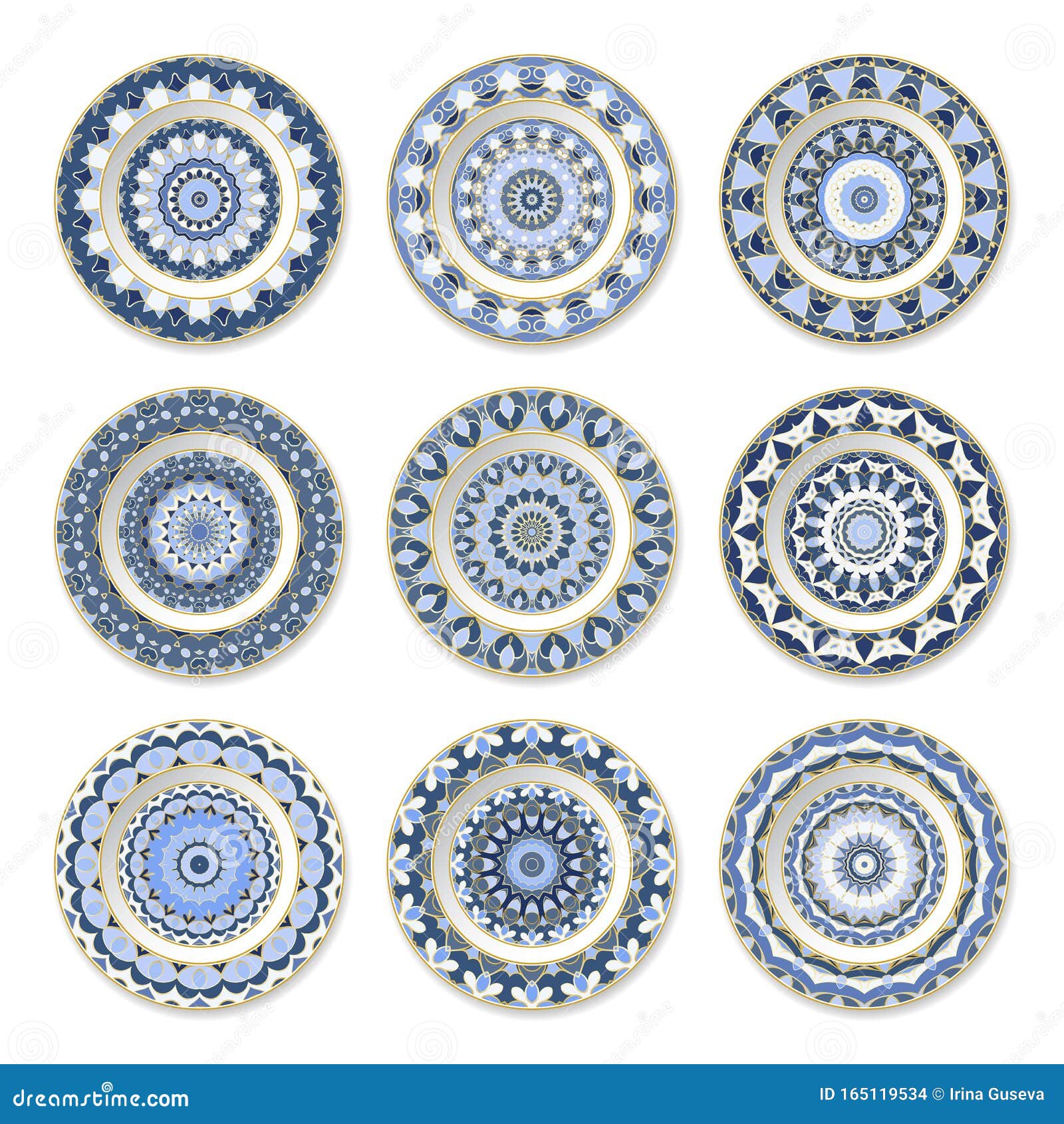 Set of Nine Decorative Plates Stock Vector - Illustration of geometric ...