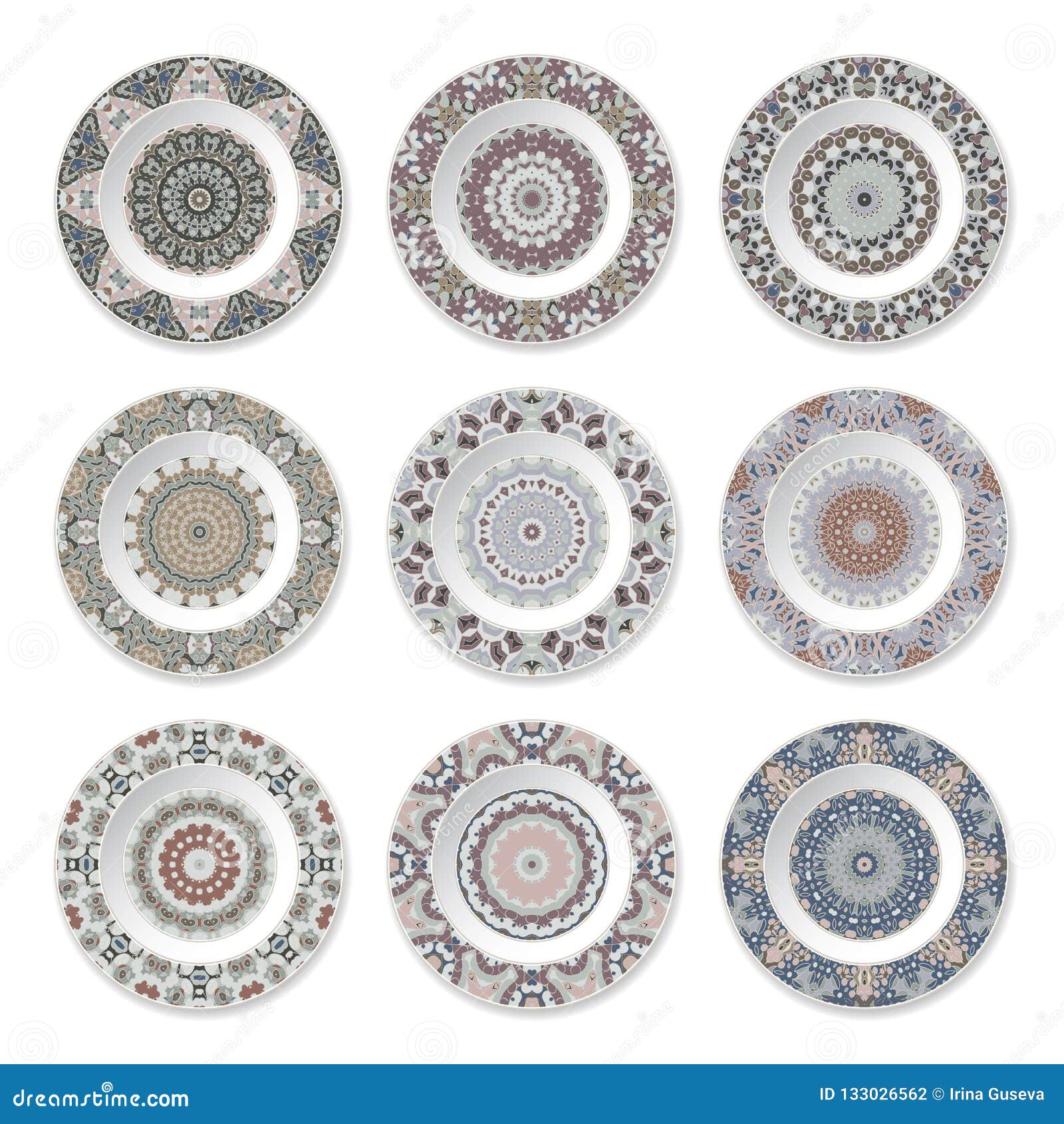Set of Nine Decorative Plates Stock Vector - Illustration of oriental ...