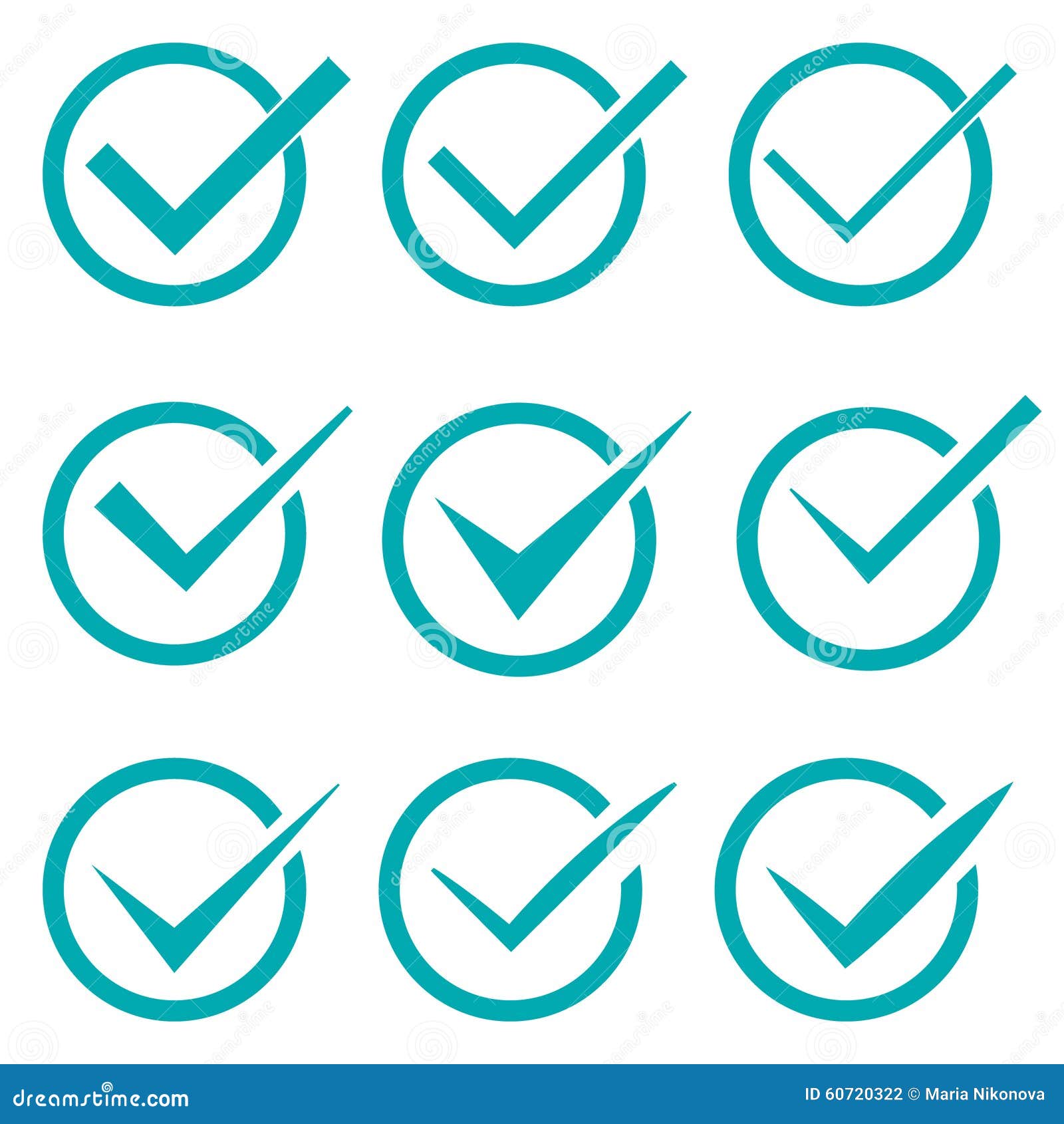 Set of Nine Different Check Marks or Ticks in Circles Stock ...