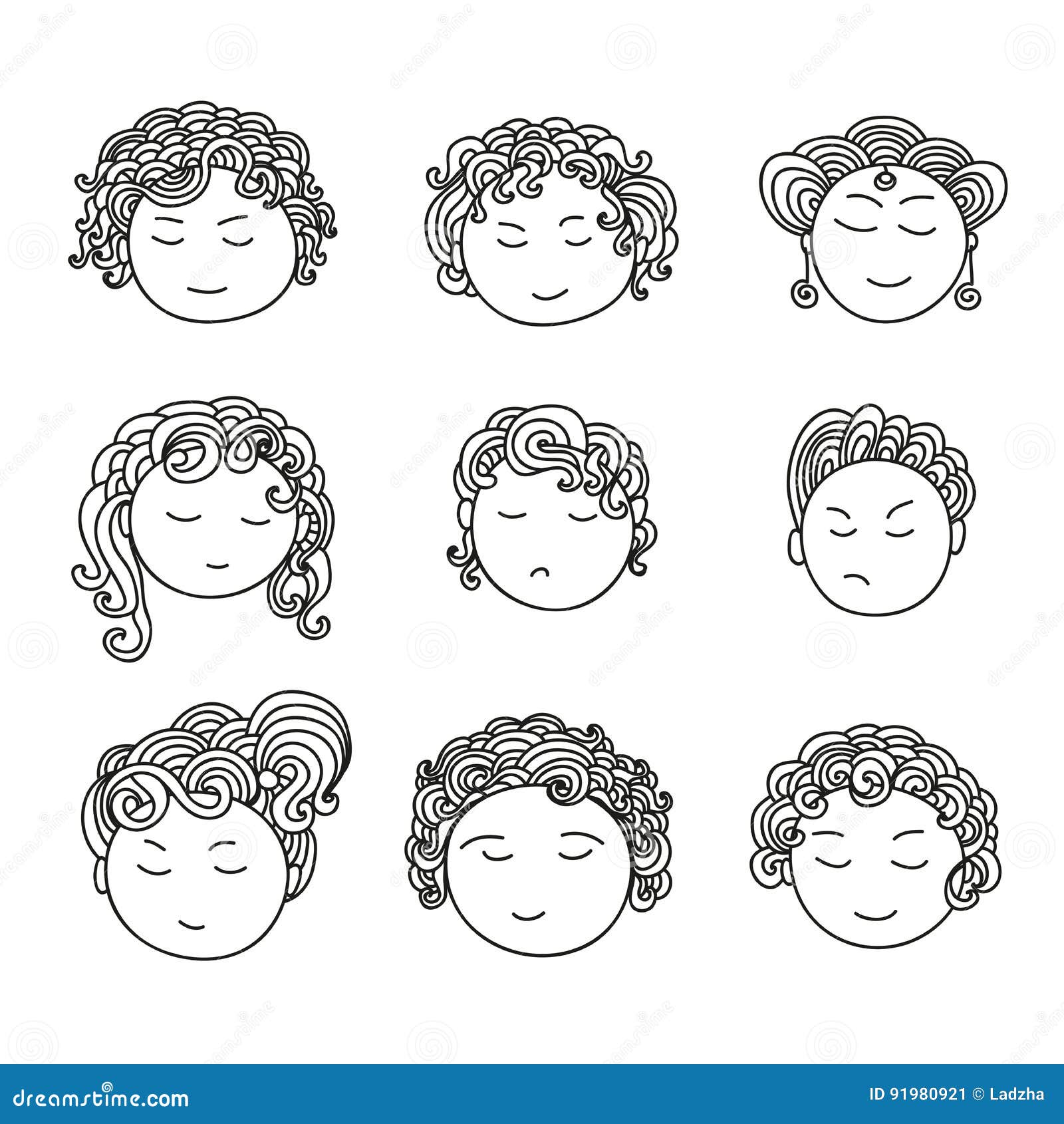 Set of Nine Different Cute Hand Drawn Faces. Stock Vector ...
