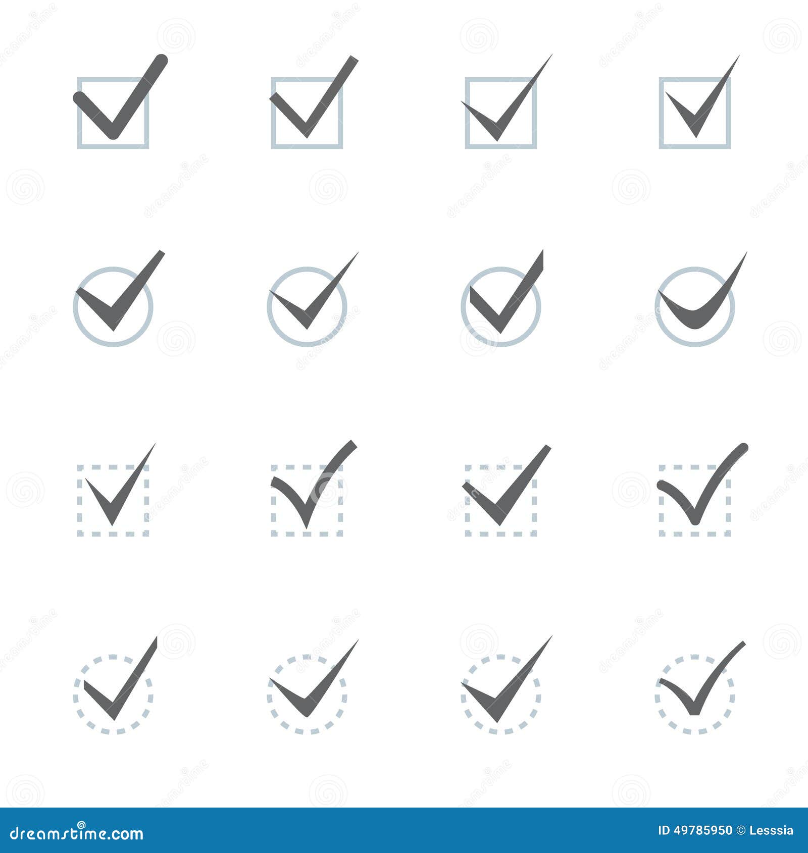 Set of Nine Different Grey and White Vector Check Marks or Ticks Stock ...