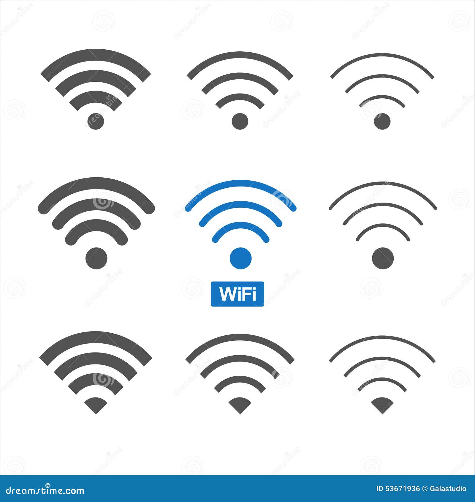 Set of Nine Different Wireless and Wifi Icons for Design. Stock ...