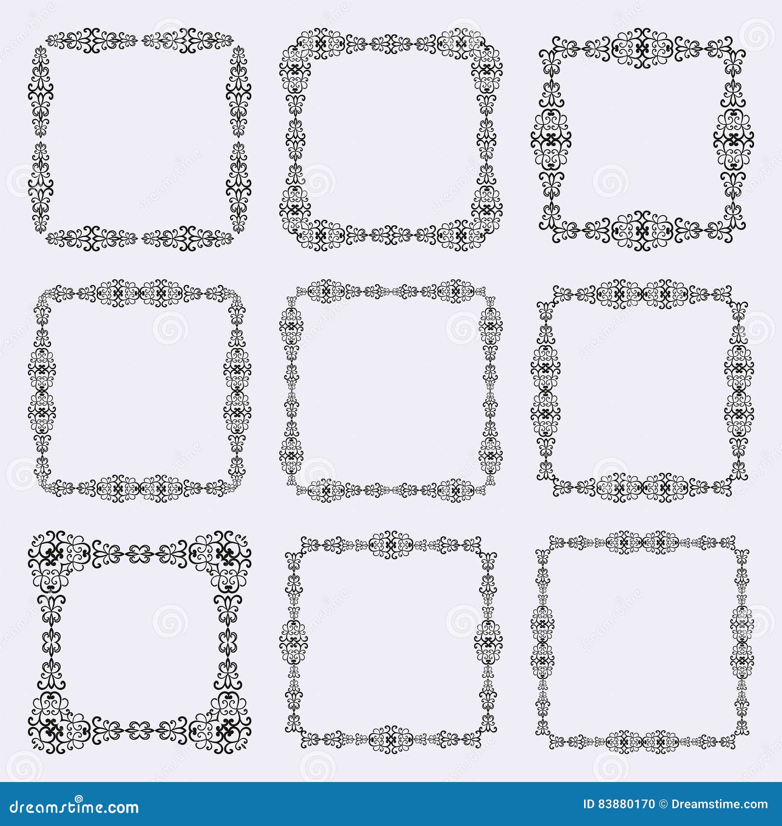 Set of Nine Elegant Vintage Square Frames. Stock Vector - Illustration ...