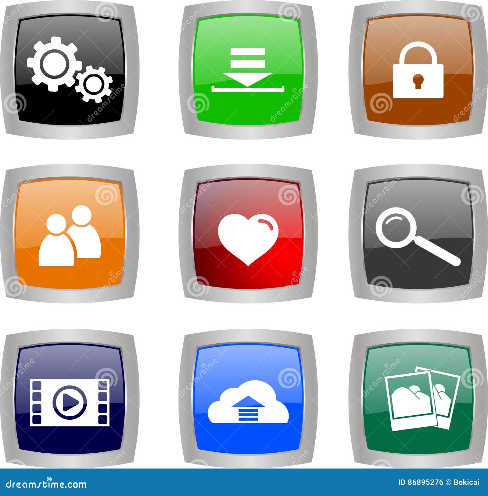 Set of Nine Glossy Buttons with Internet and Tech Symbols Stock Vector ...