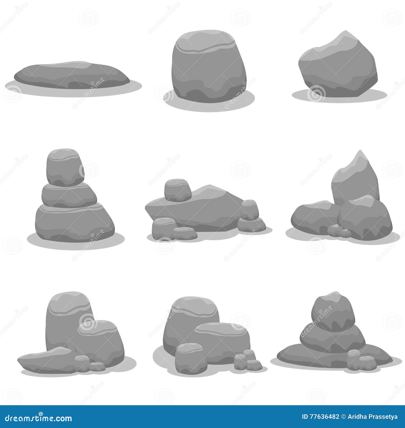 Set of Nine Gray Rock Vector Stock Vector - Illustration of black ...