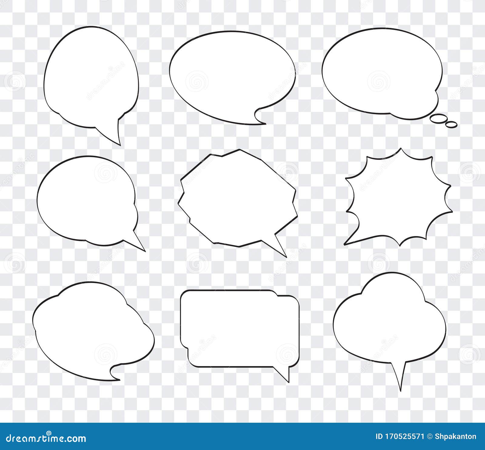 Set of Nine Hand Drawn Comic Speech Bubbles with White Fill in Pop Art ...