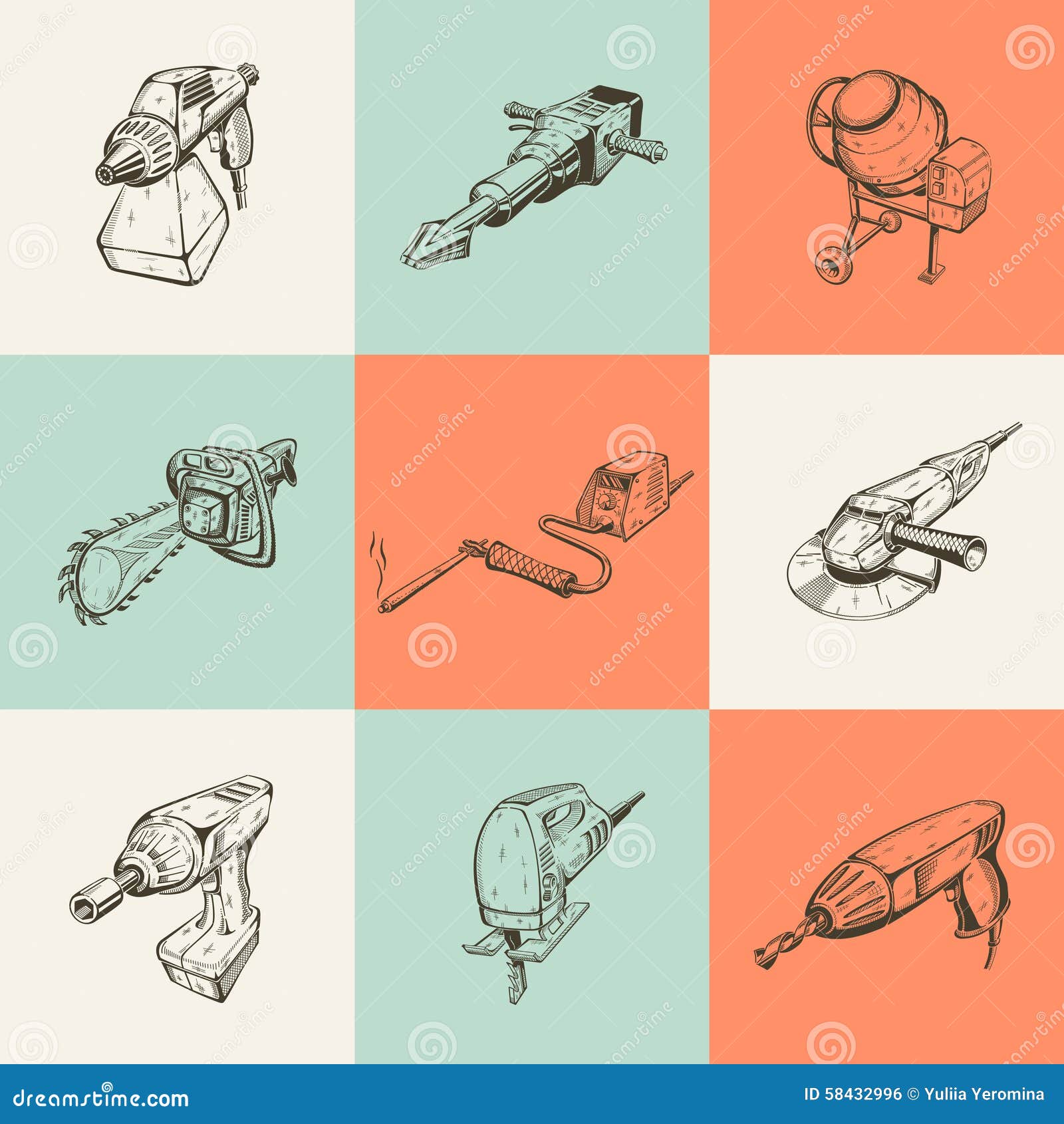 Set of Nine Illustrations with Building Tools Stock Vector ...