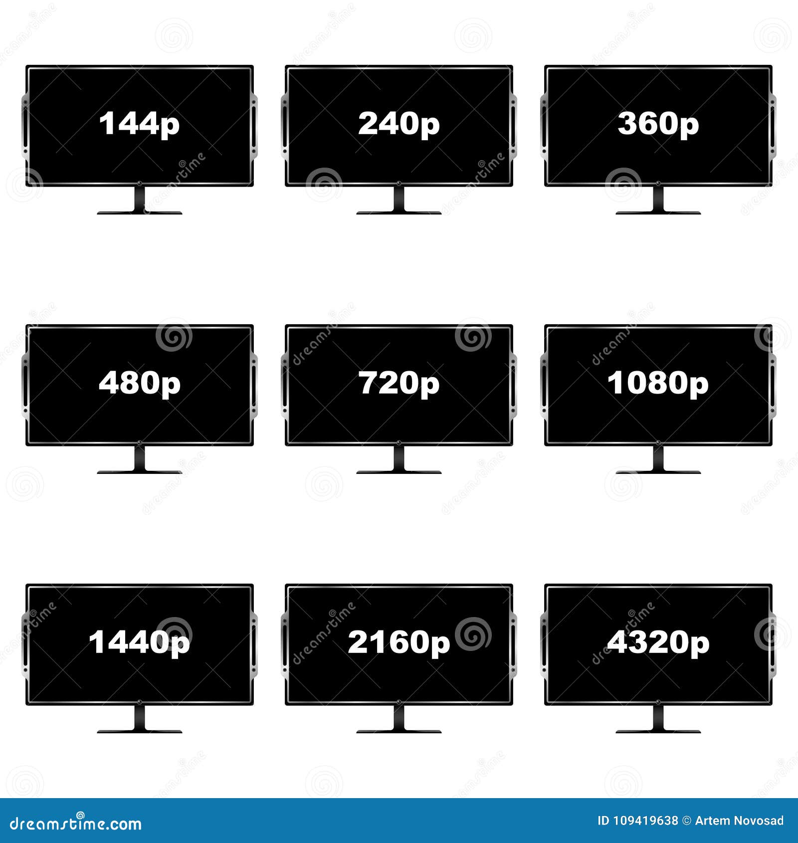 Set of Nine Images of Video File Formats on TVs Stock Vector ...