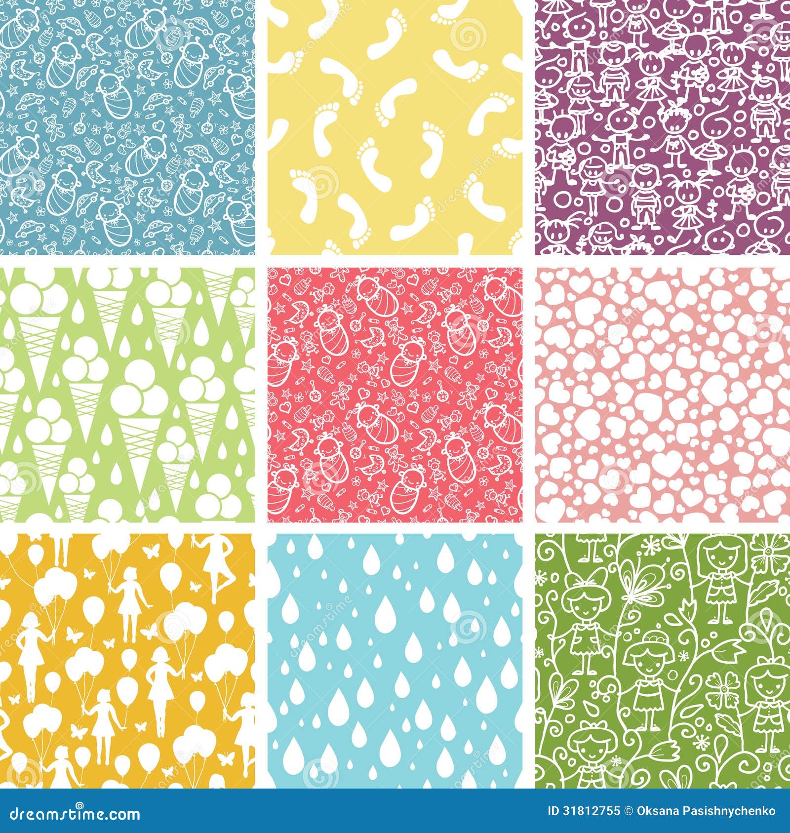 Set of Nine Kiddie Things Seamless Patterns Stock Vector - Illustration ...