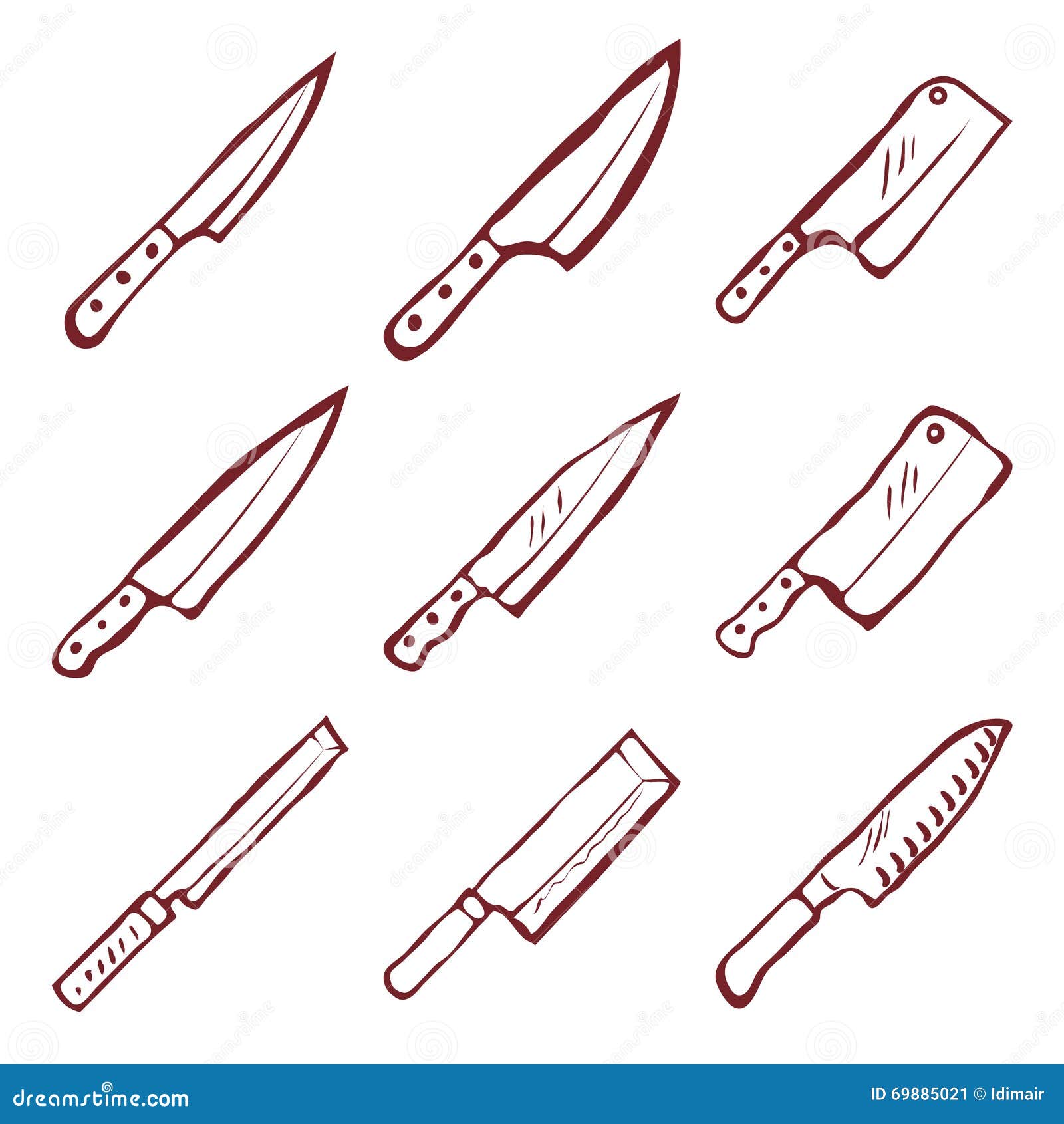 Set Of Kitchen Knives Clipart Vector Illustration. Knife With Plastic ...