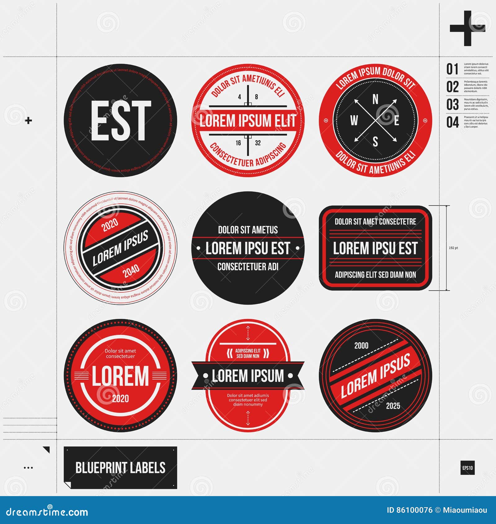 Set of Nine Labels and Badges in Draft Style Stock Vector ...