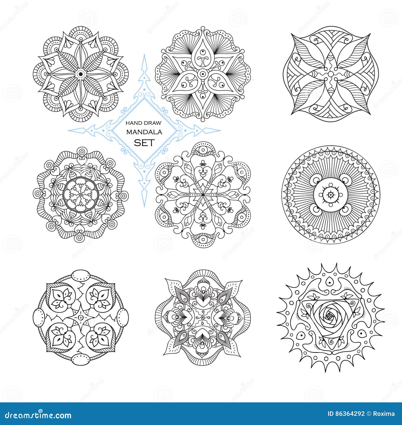 A set of nine mandalas. stock vector. Illustration of snow - 86364292