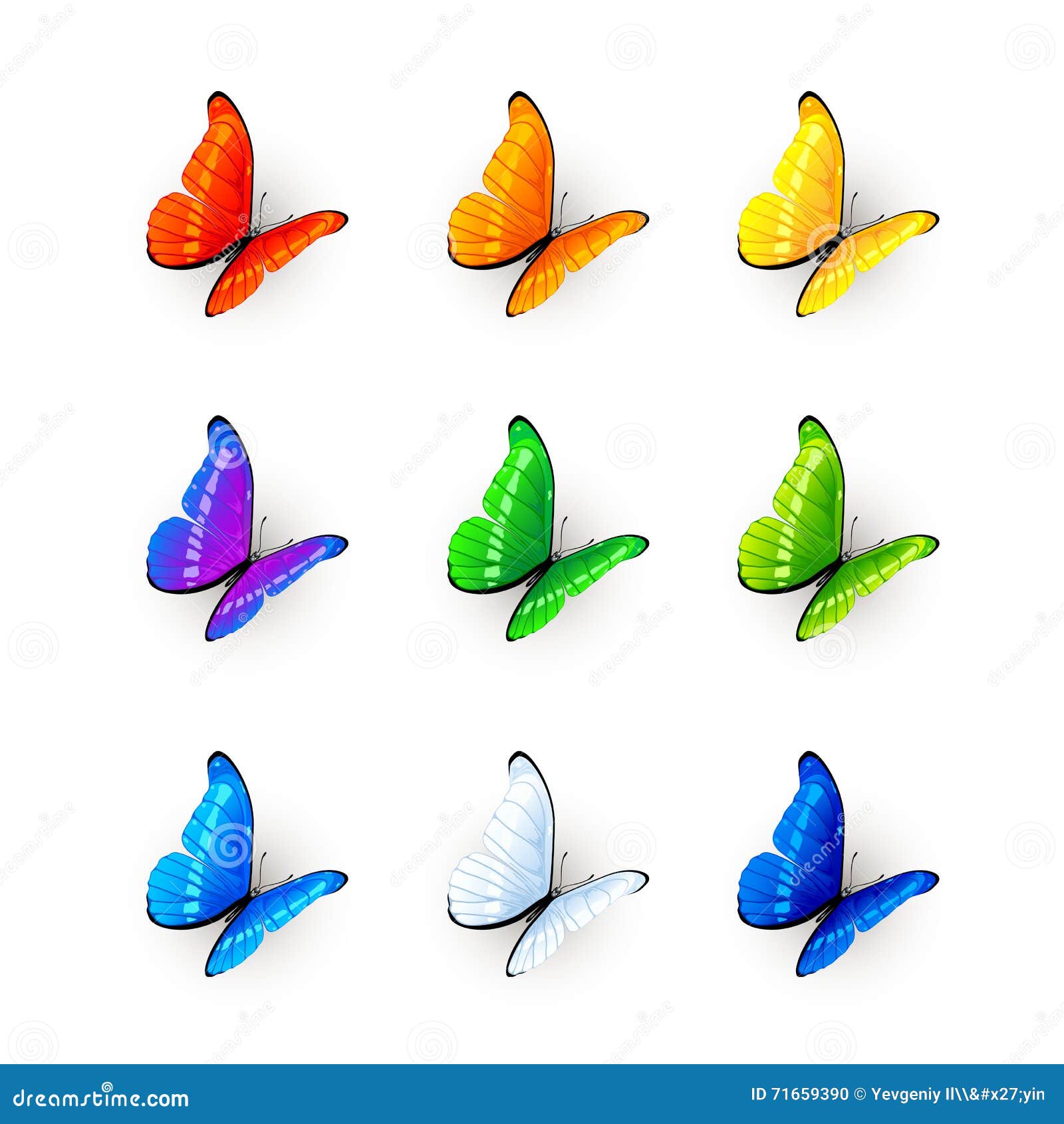 Nine Monarch Butterflies Are Depicted Against A White Background. The ...