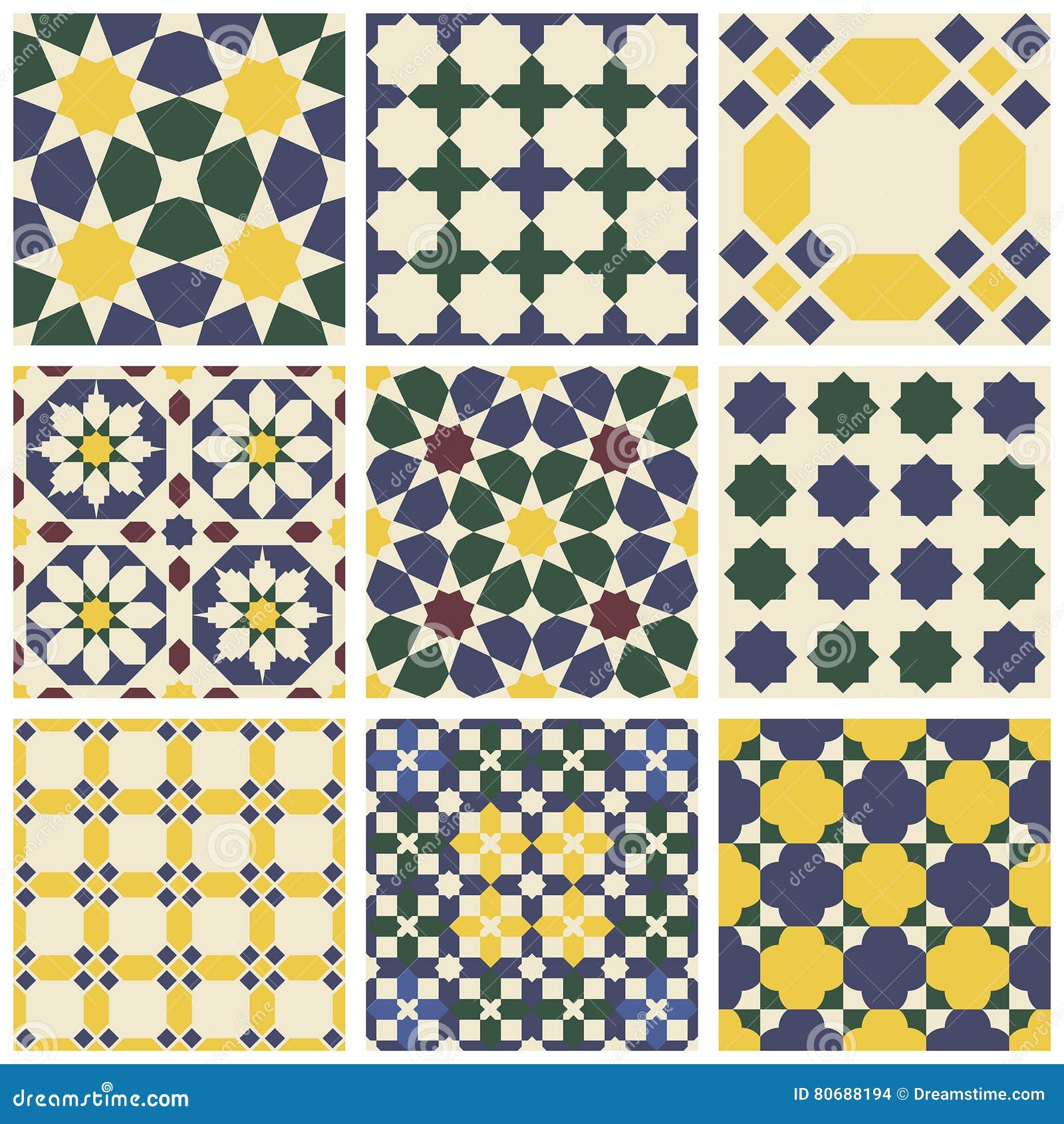 Set of Nine Oriental Islamic Mauritanian Seamless Patterns. Stock ...