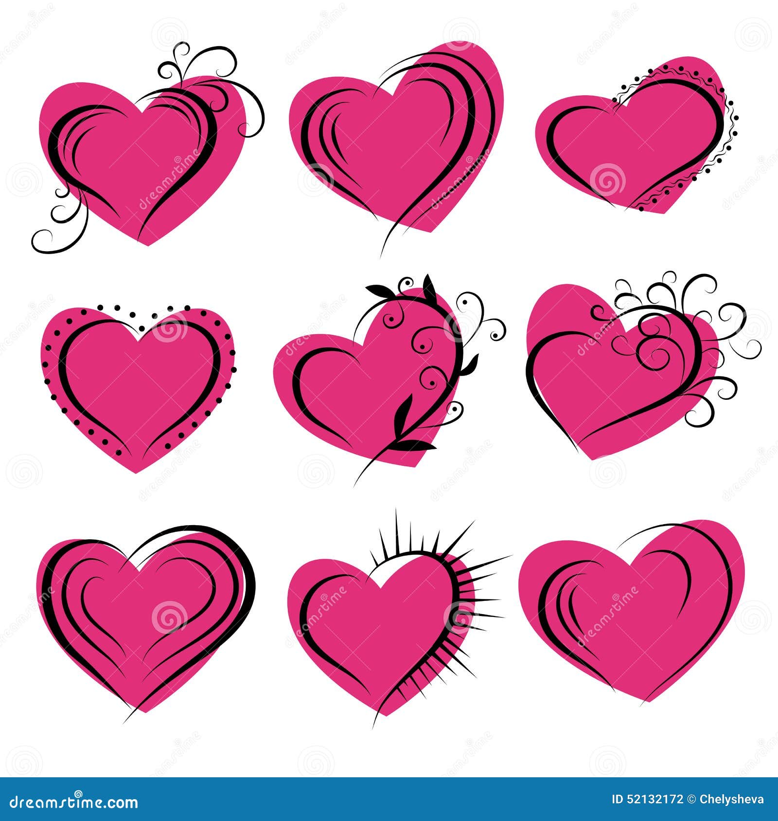 Set of nine original heart stock vector. Illustration of creativity ...