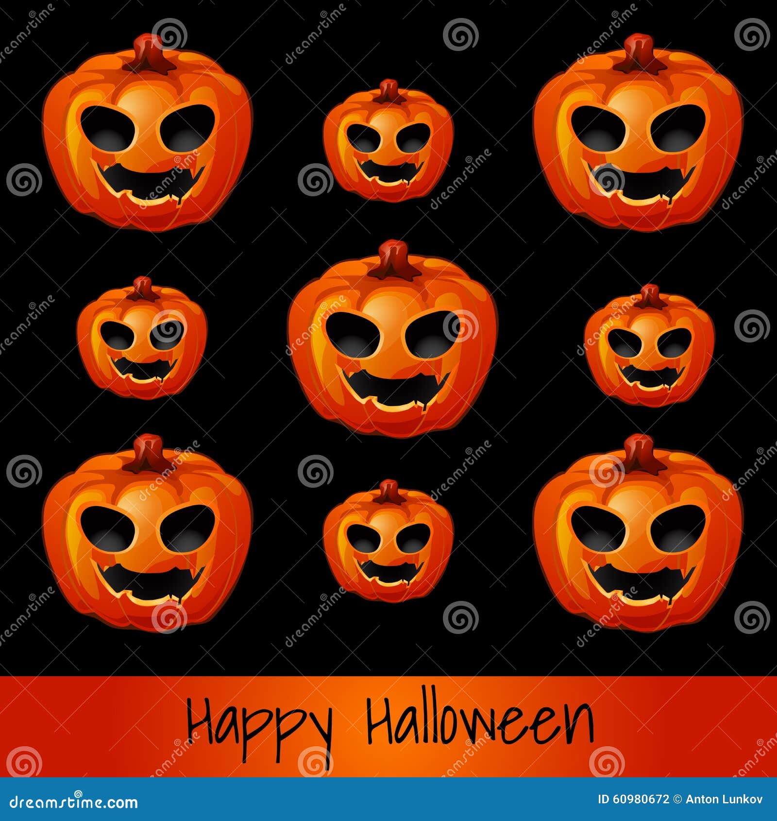 Set of Nine Pumpkins for Halloween Stock Vector - Illustration of ...
