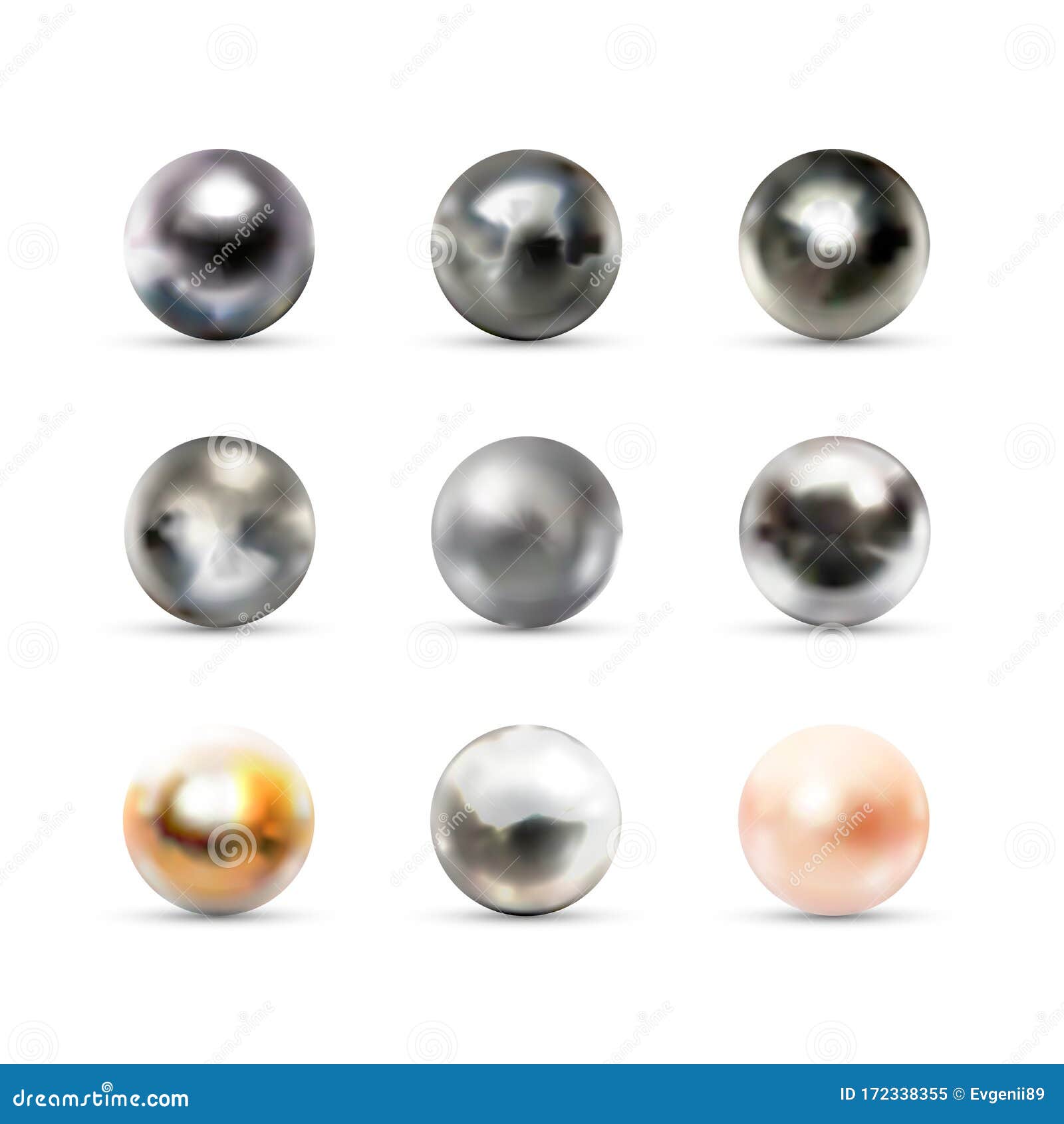 Set of Nine Realistic Spherical 3D Orbs Made from Different Materials ...