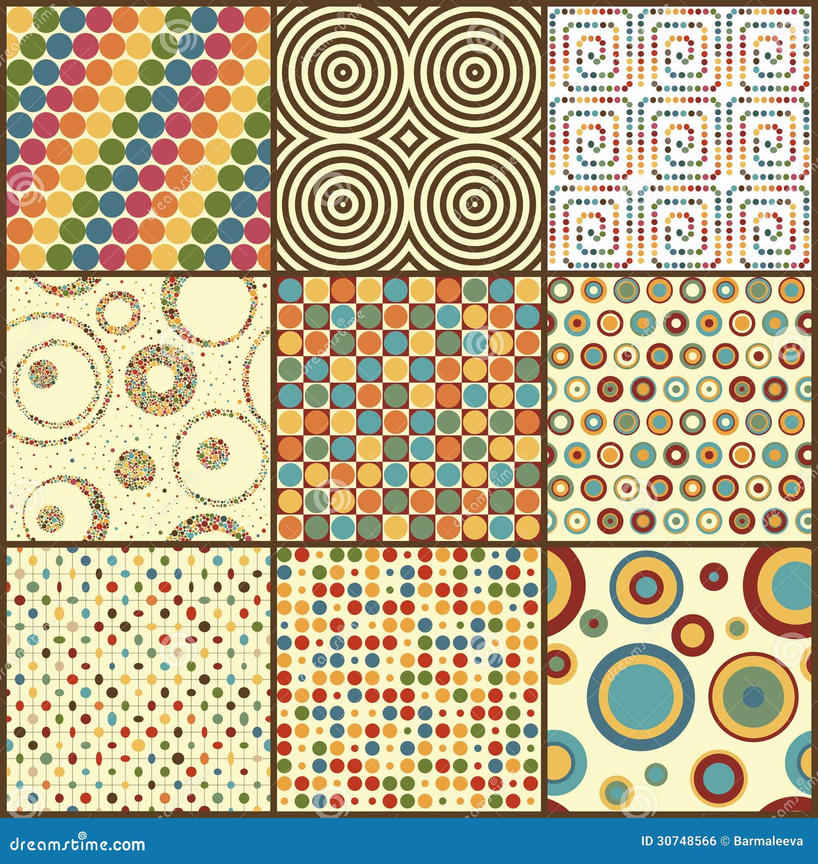 Set of Nine Retro Geometric Seamless Patterns with Circles Stock Vector ...
