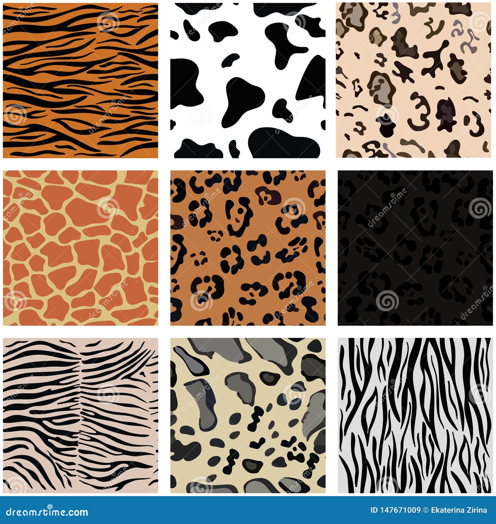 Set of Nine Seamless Patterns with Animal Skin. Vector Set Stock ...
