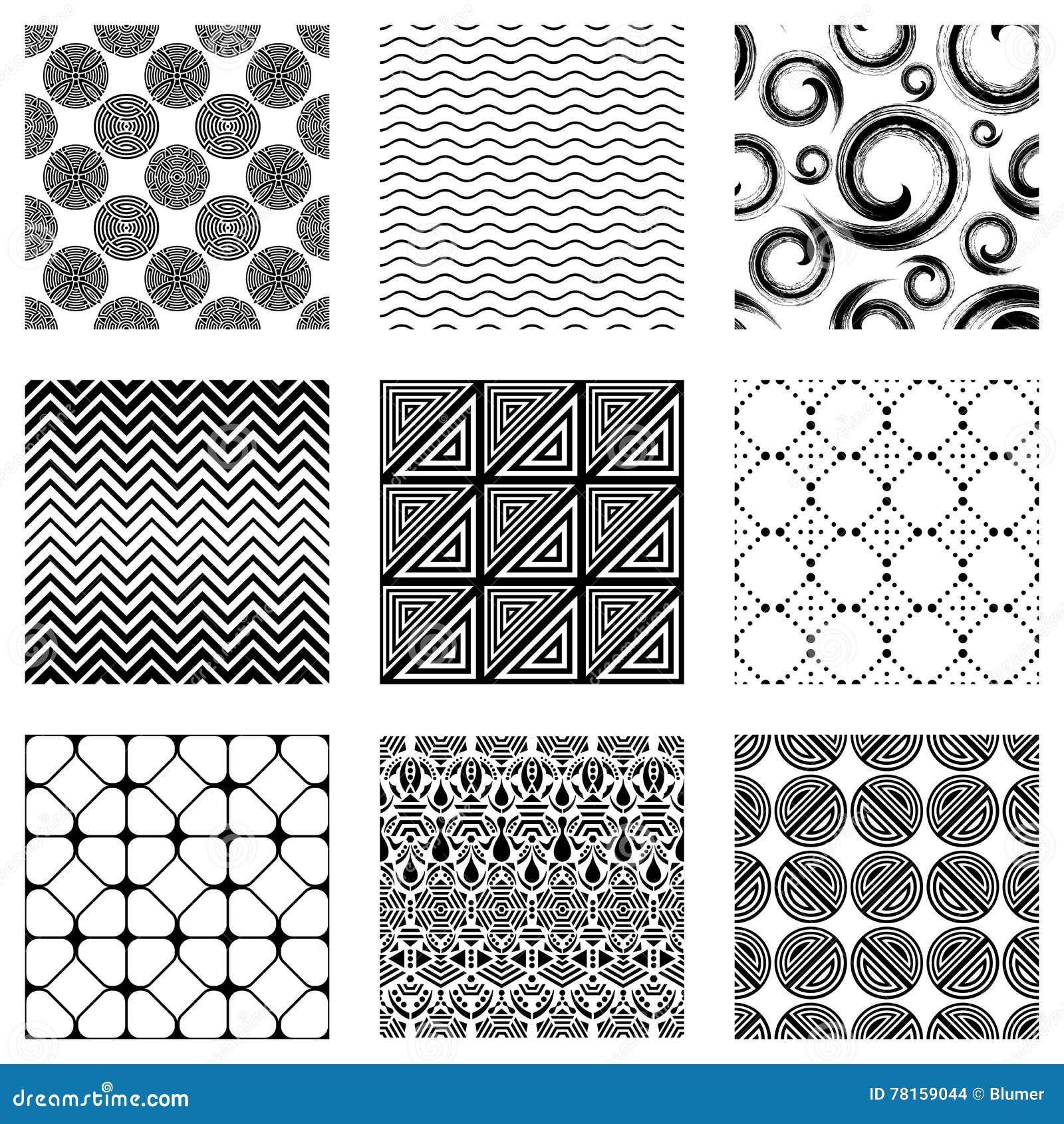 Set of Nine Seamless Patterns Stock Illustration - Illustration of ...