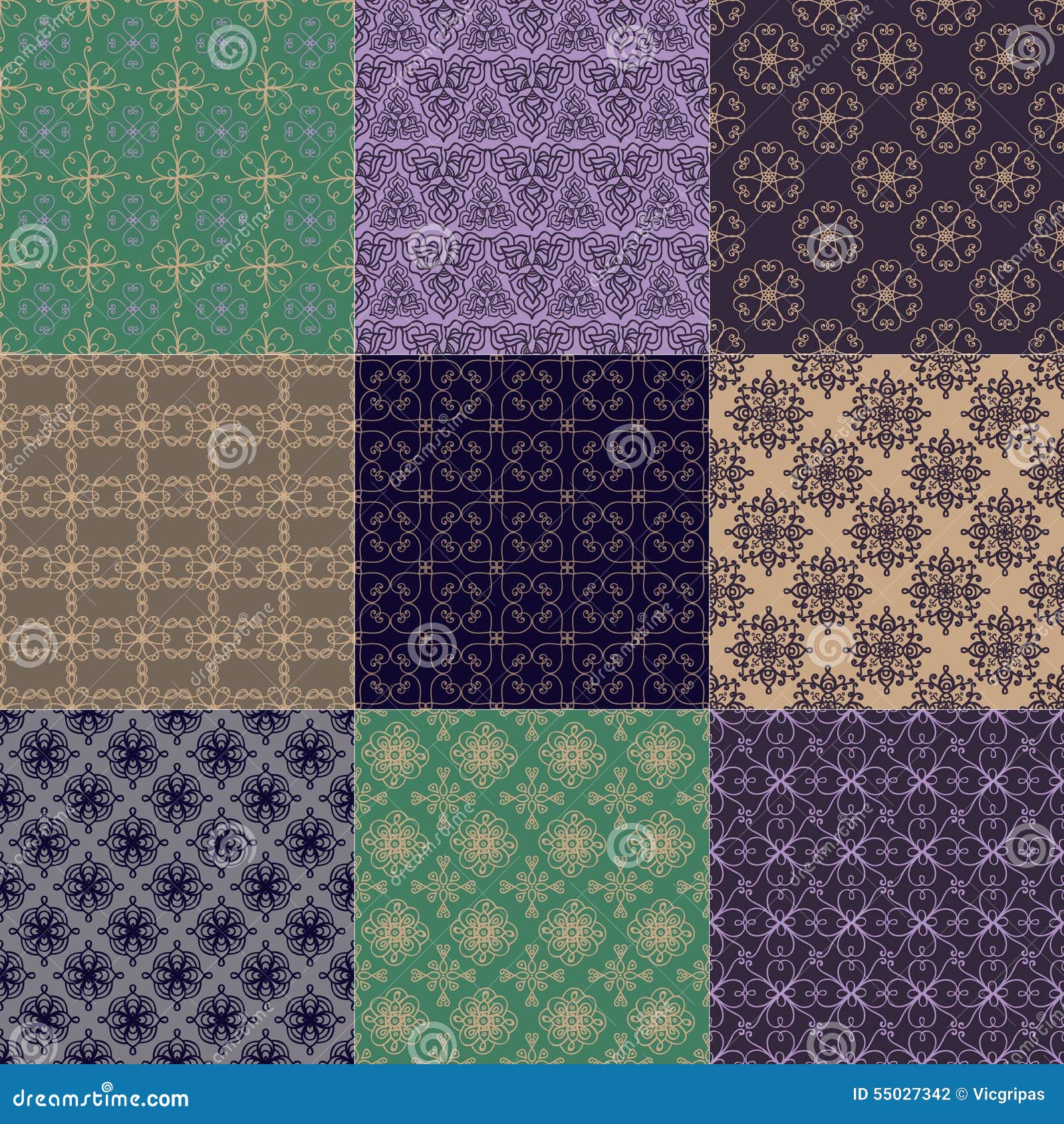 Set of Nine Seamless Patterns Stock Vector - Illustration of line ...