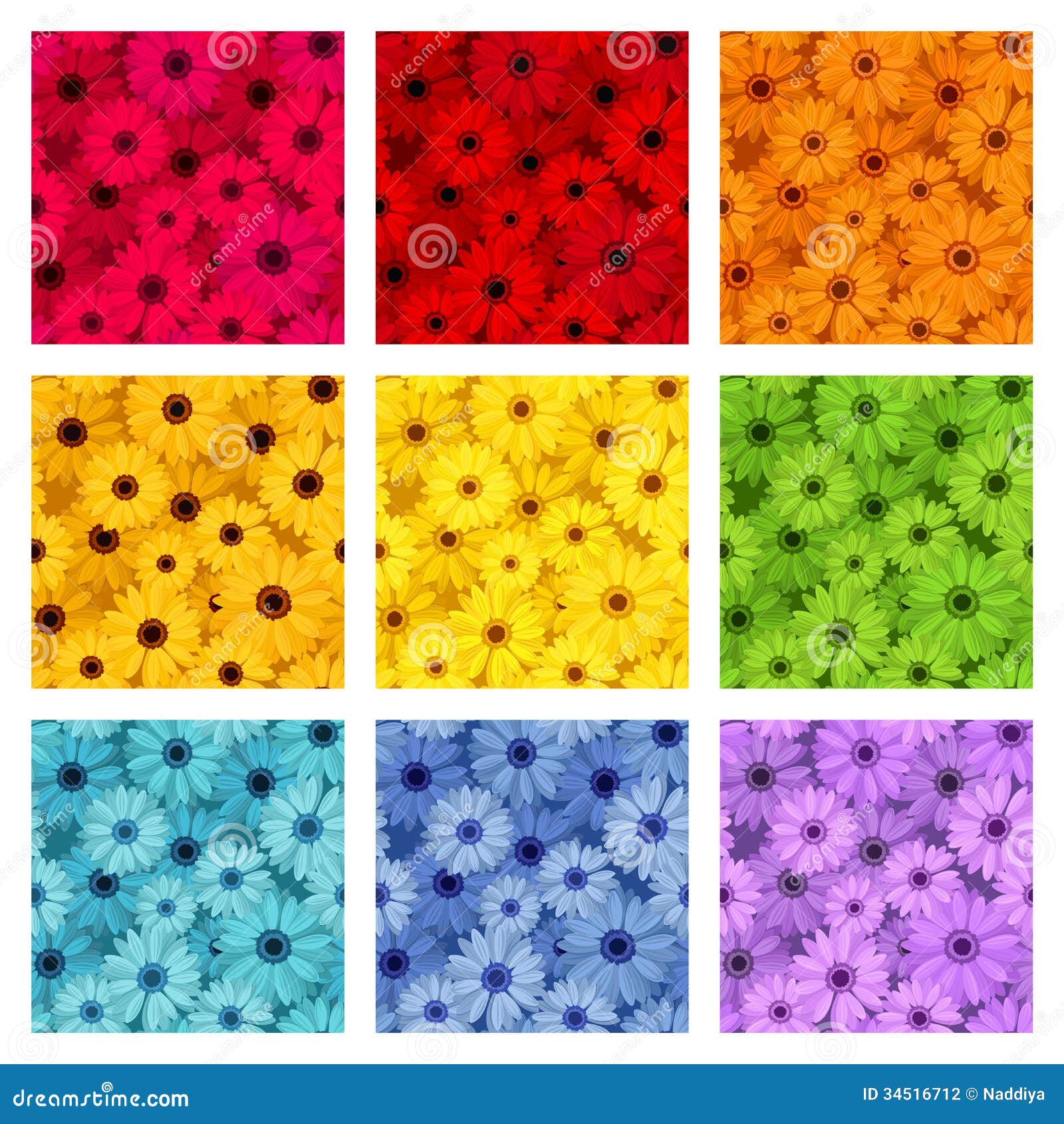 Set of Nine Seamless Patterns with Gerbera Flowers Stock Vector ...