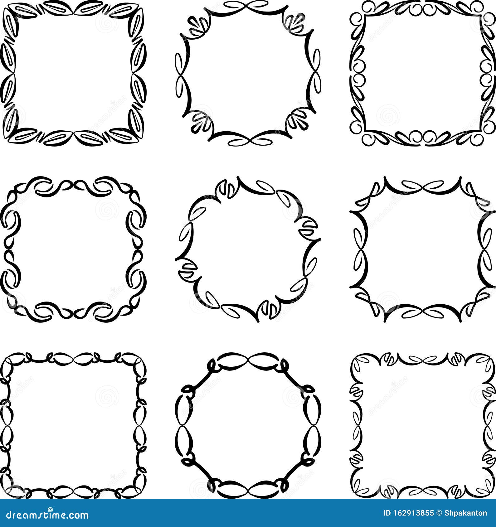 Set of Nine Simple Stylish Decorative Frames on a White Background ...