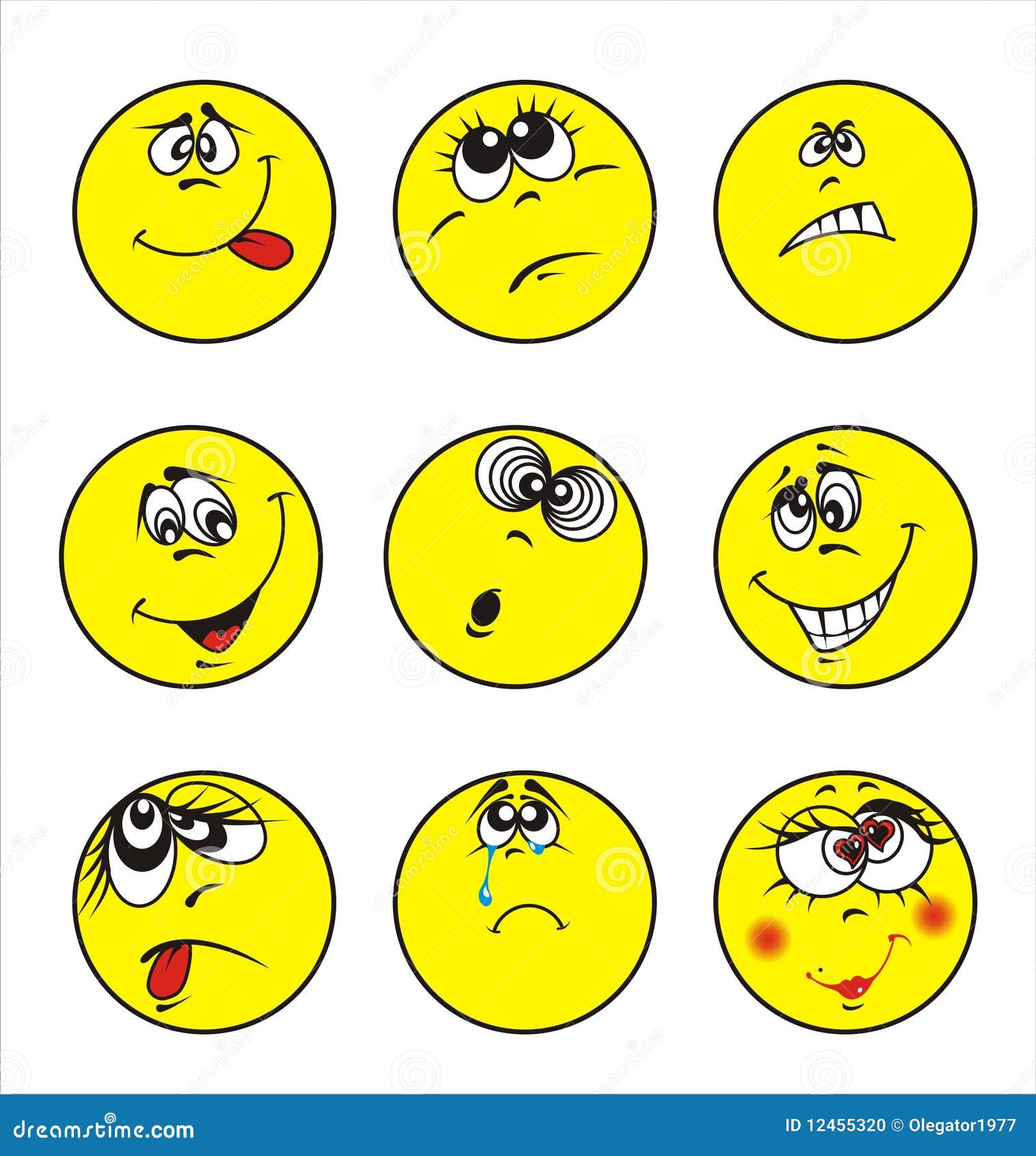 Set of nine smileys stock vector. Illustration of smiley - 12455320