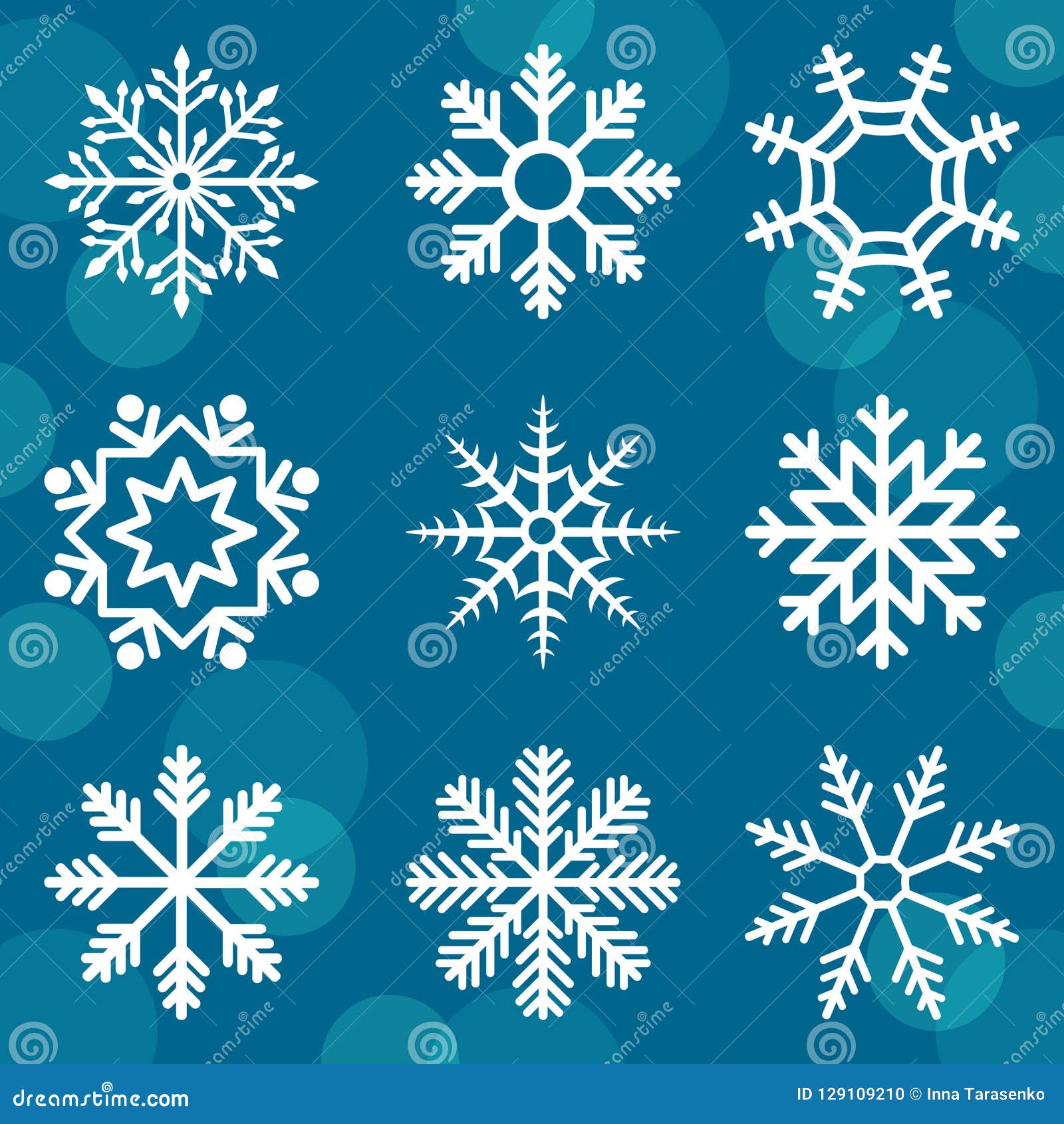 Set of Nine Snowflakes of Different Shapes. Stock Vector - Illustration ...