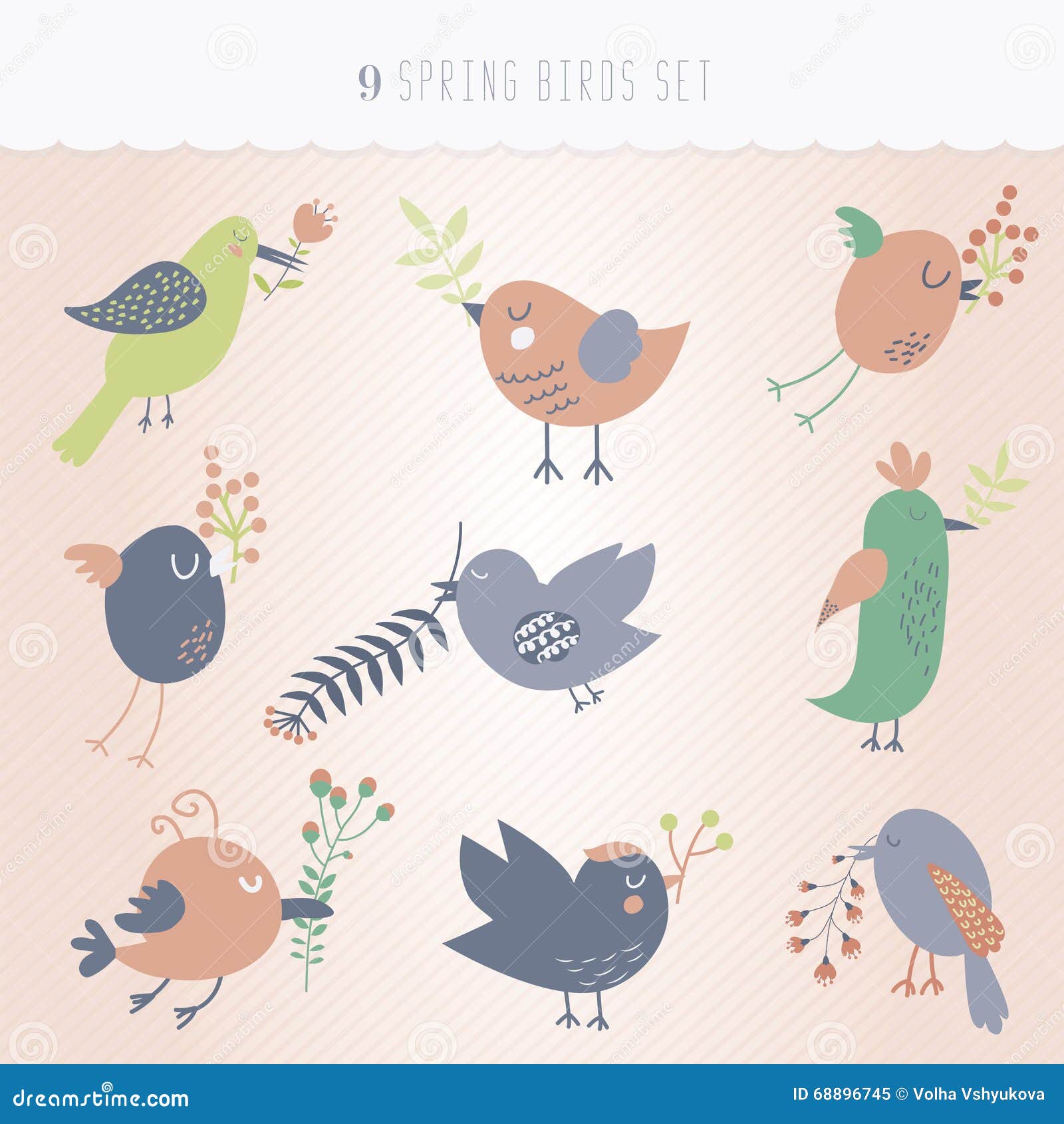 Set of Nine Spring Cute Birds Stock Vector - Illustration of drawing ...