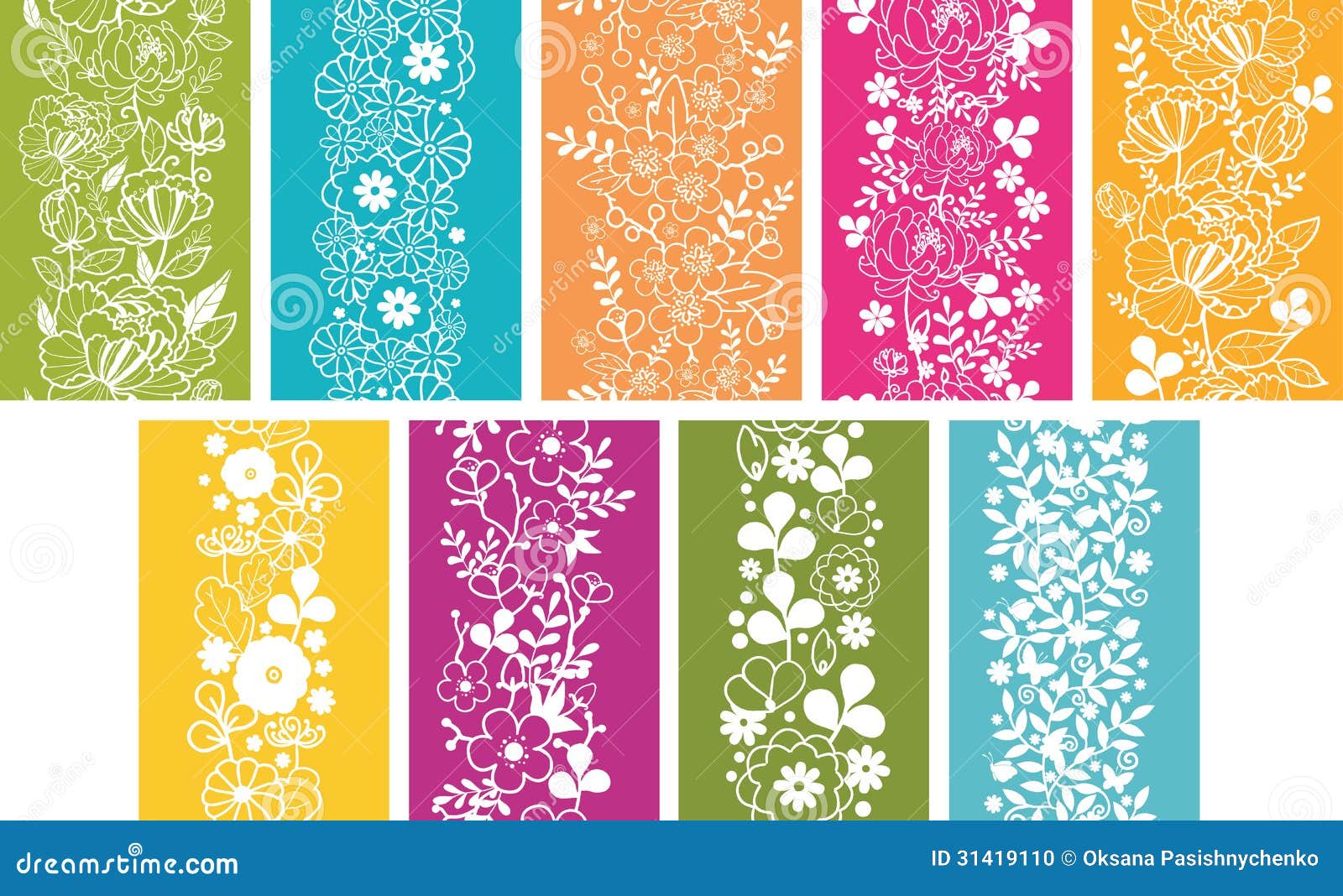 Set of Nine Spring Flowers Vertical Seamless Stock Vector ...